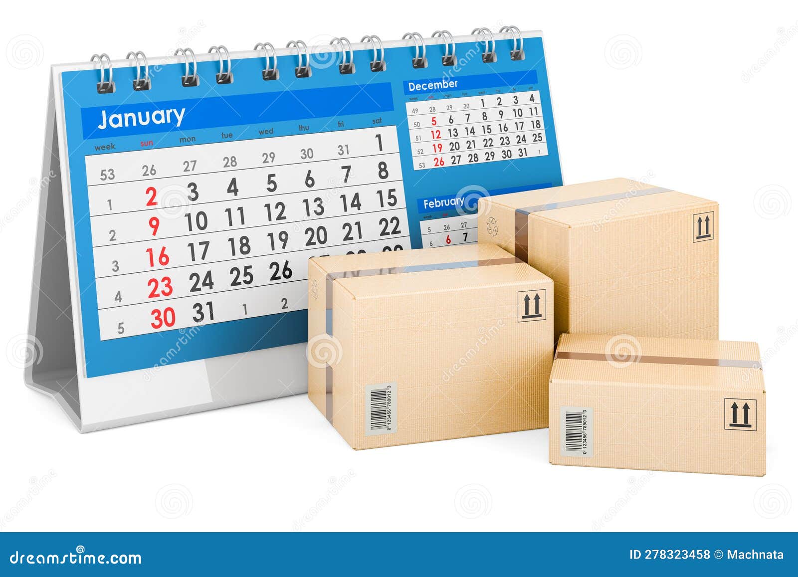 Shipping and Logistics Concept. Three Parcels with Desk Calendar Stock ...
