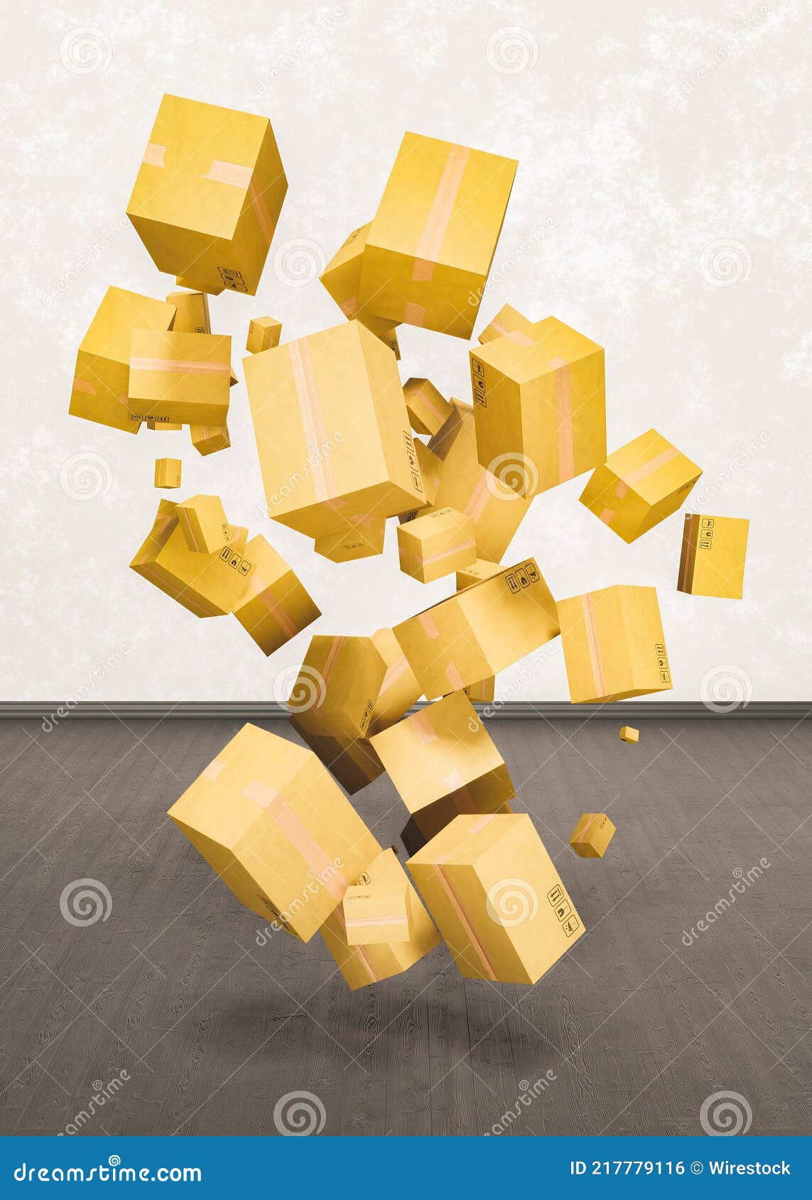 Shipping Packages Floating in an Empty Room Stock Illustration ...