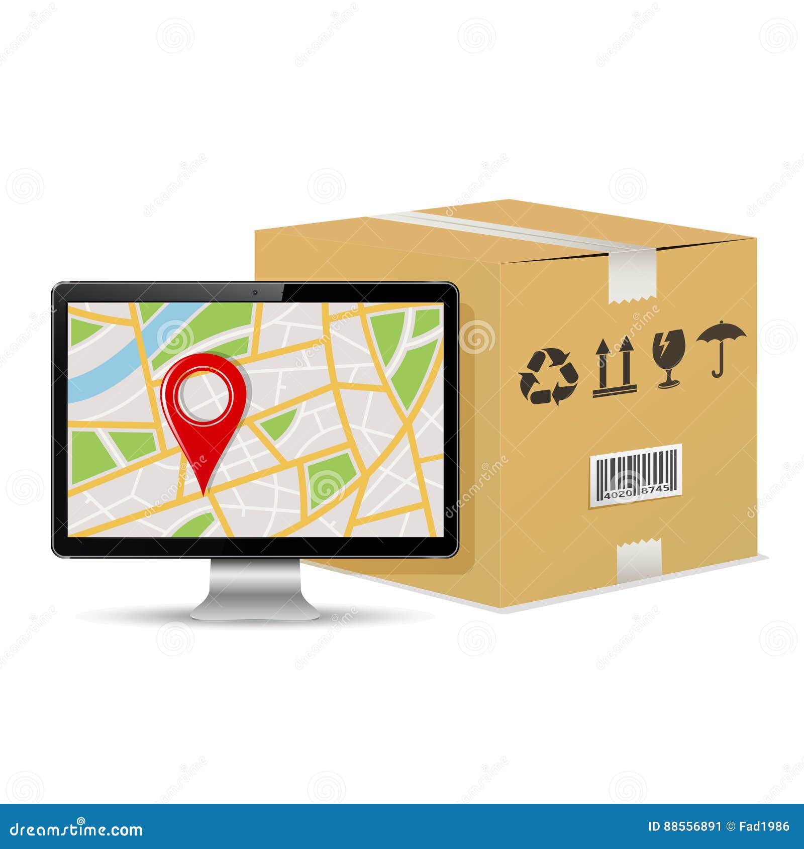 Shipping Parcel GPS Tracking Order Design. Laptop With GPS Map On ...