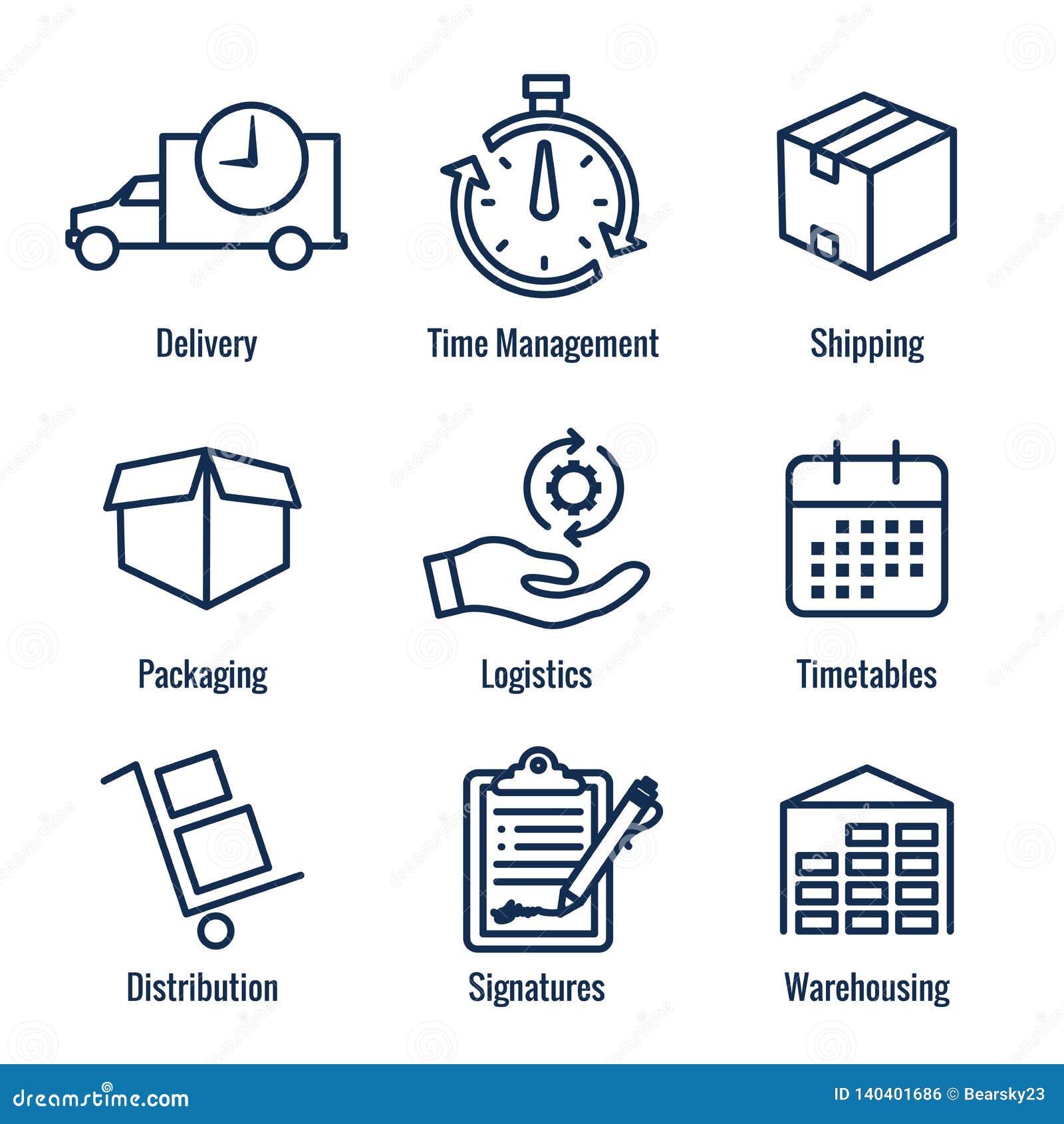 Shipping and Receiving Icon Set with Boxes, Warehouse, Checklist, Etc ...