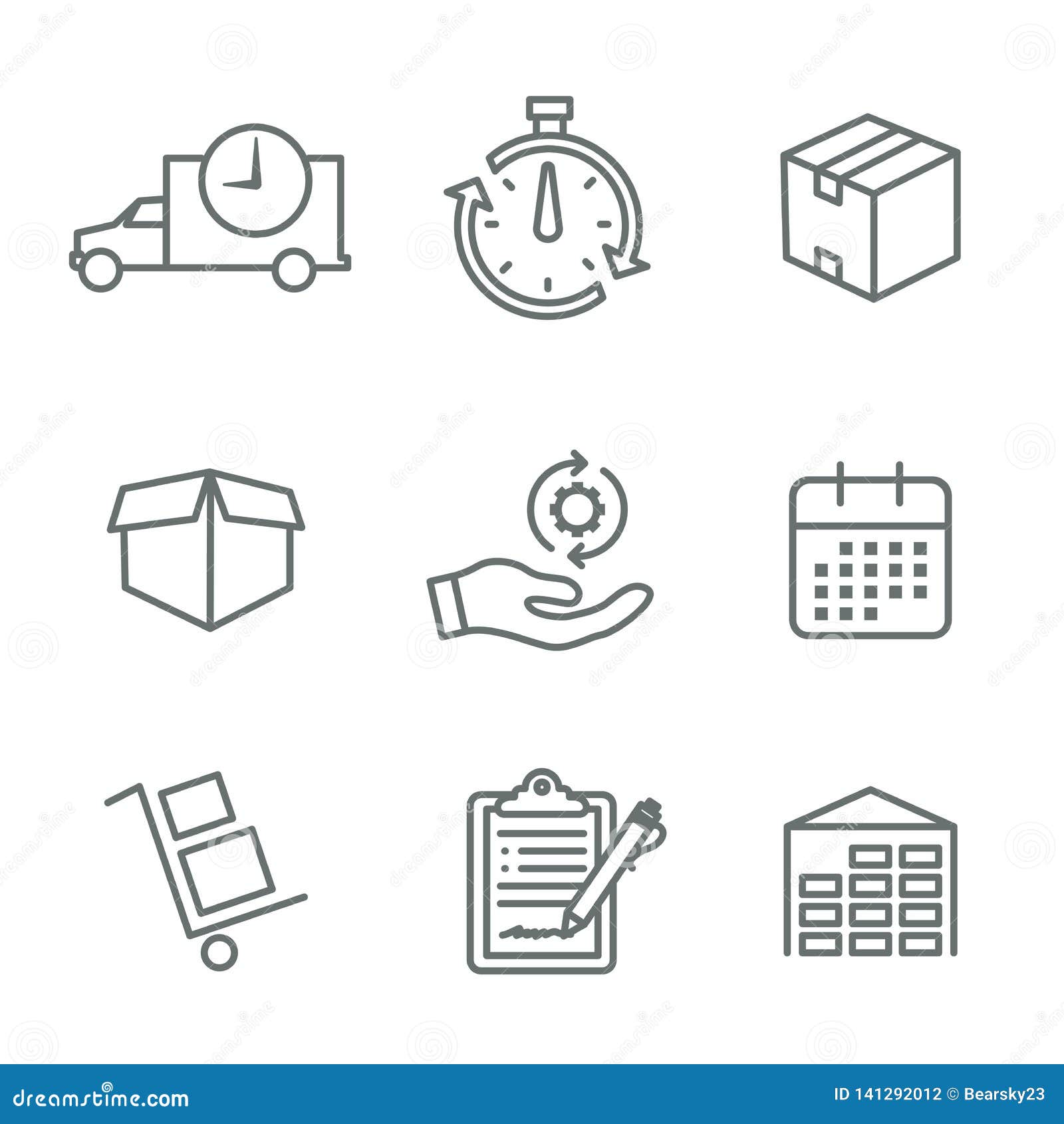 Shipping and Receiving Icon Set with Boxes, Warehouse, Checklist, Etc ...