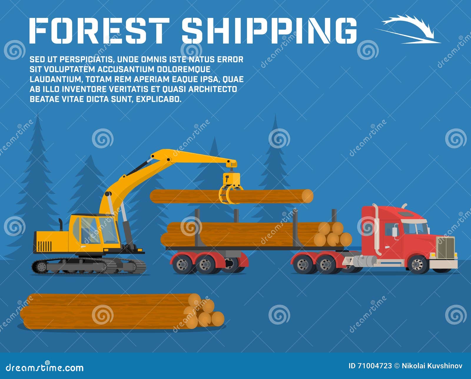 Shipping Timber. Loading Felled Trees In The Timber Crane Cartoon ...