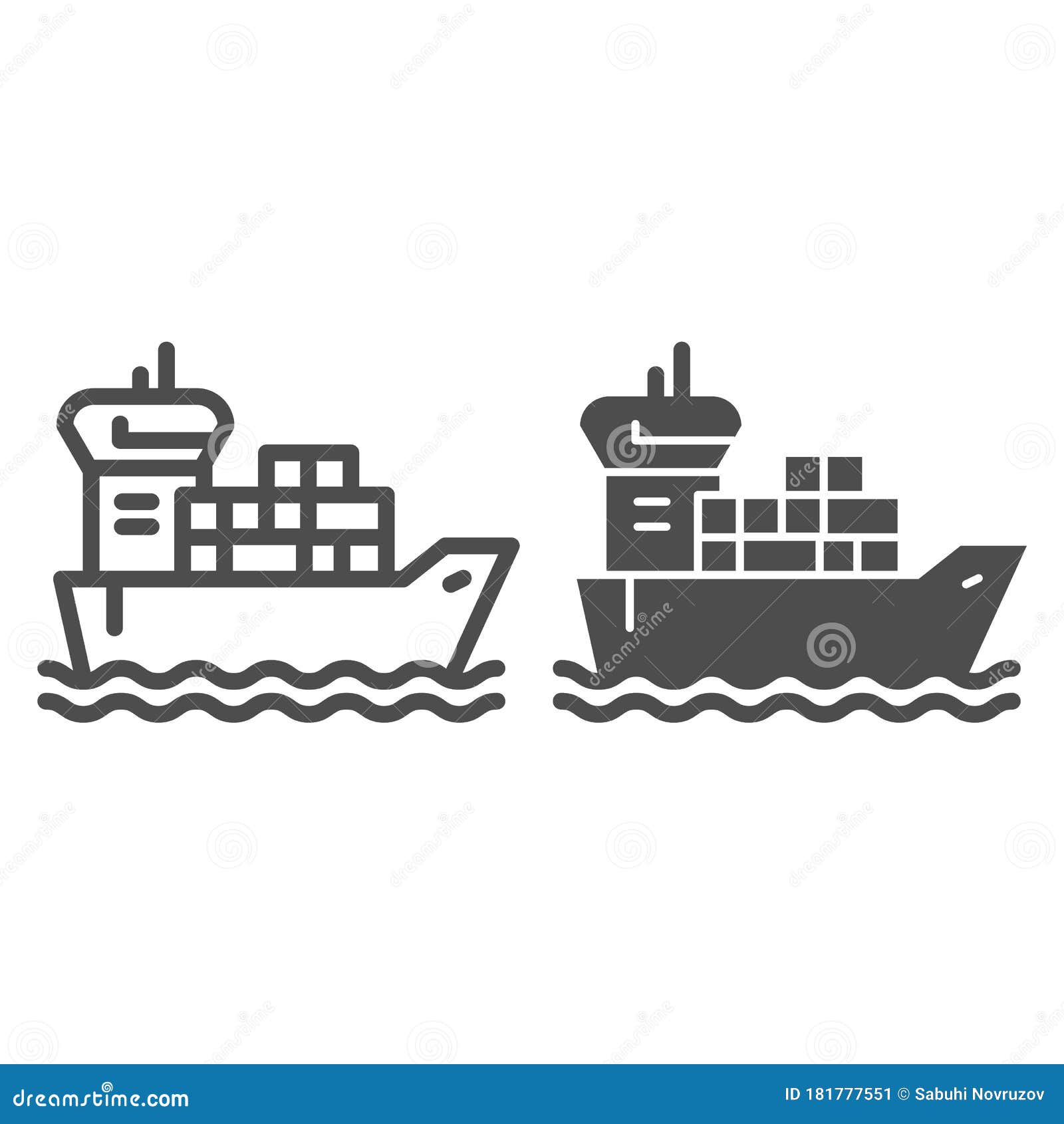 Shipping Vessel with Containers Line and Solid Icon, Delivery and ...