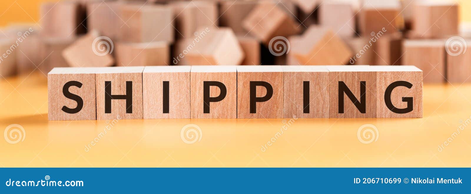 Shipping Word Written in Wooden Cube. Wooden Cube Background Stock ...