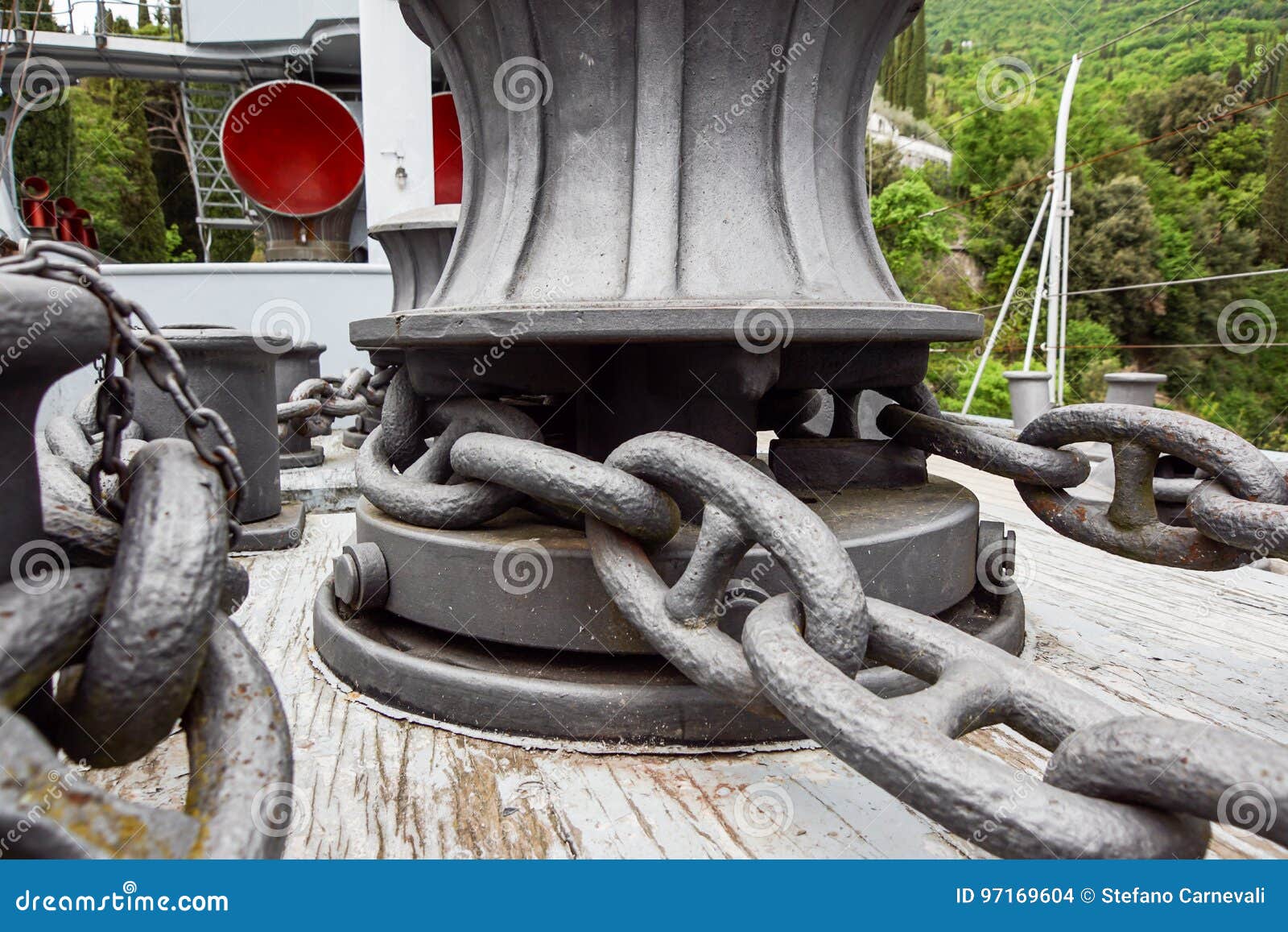 Ships Anchor Chain Detail on the Floor on the Boat Stock Photo - Image ...