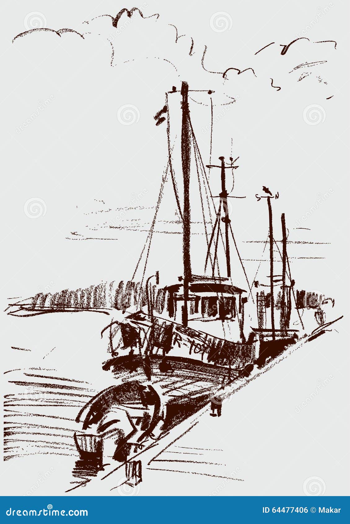 Ships at berth stock vector. Illustration of yacht, pier - 64477406