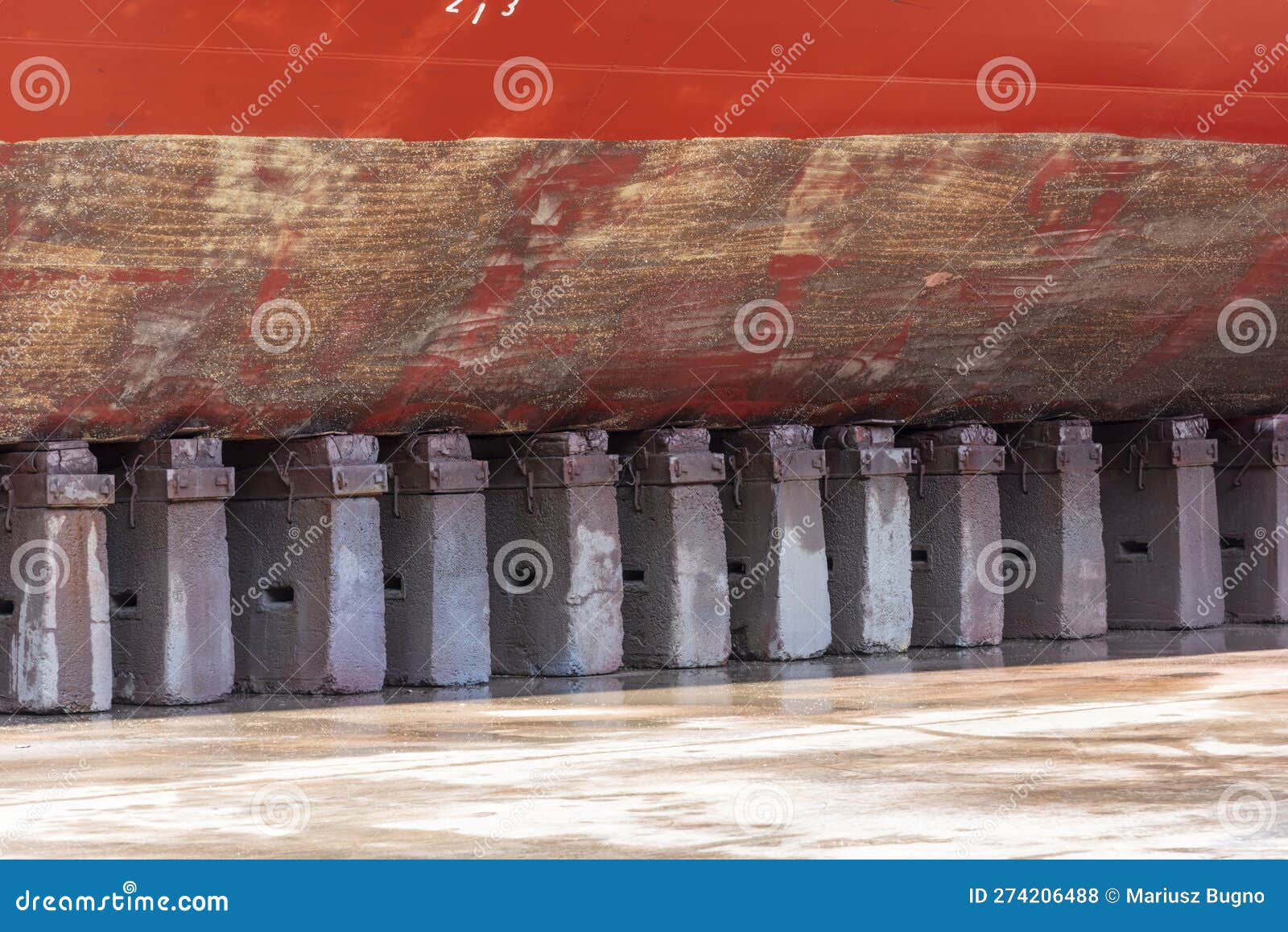 Ships Bottom Part, Seated on the Blocks Inside the Dry Dock. Stock ...