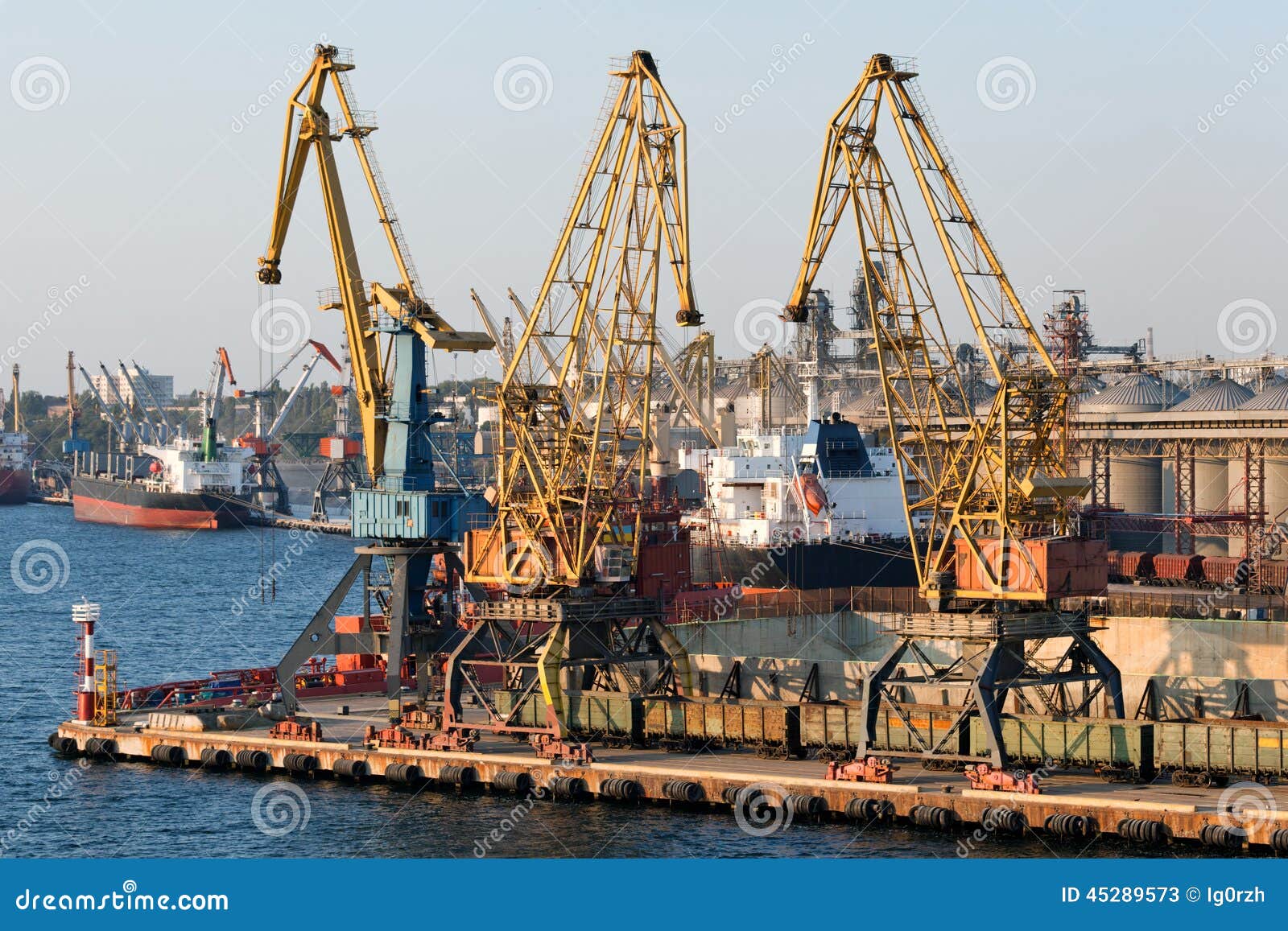 Ships and Cranes in Seaport Stock Image - Image of shipping, port: 45289573