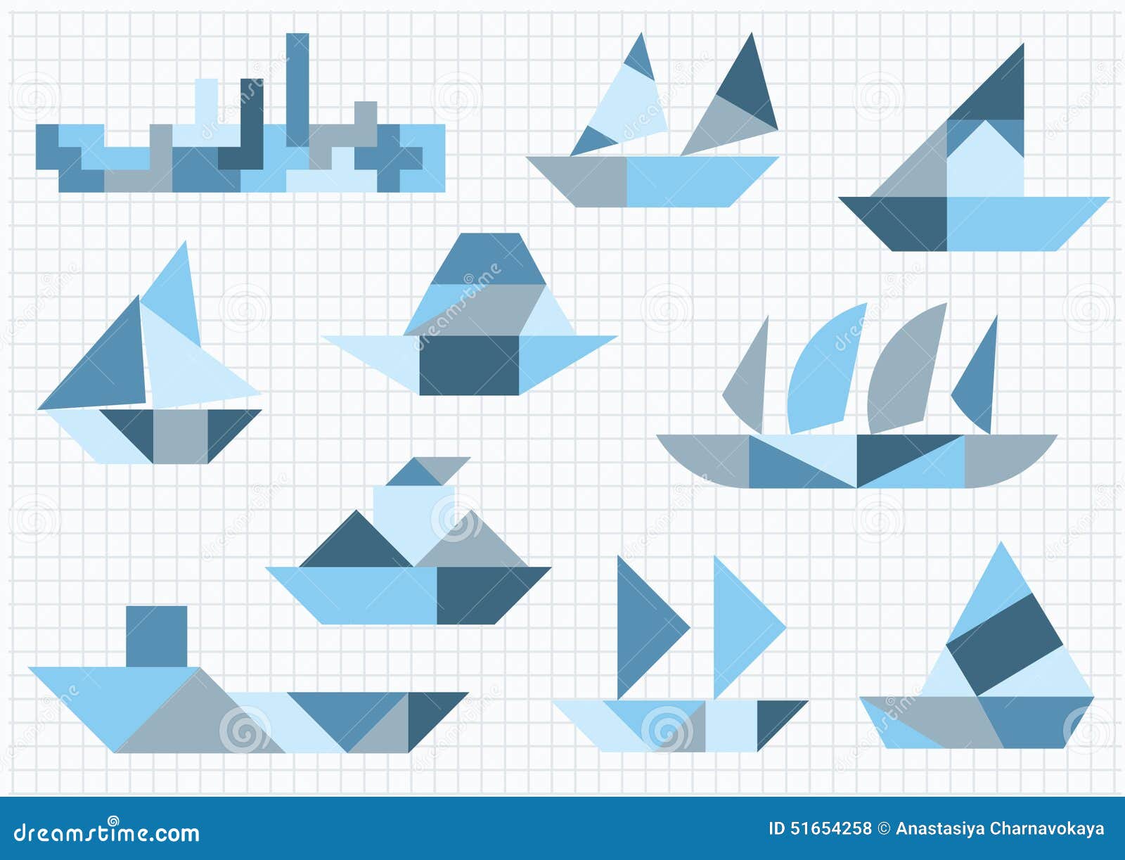 Ships different Tangram stock vector. Illustration of postcard - 51654258