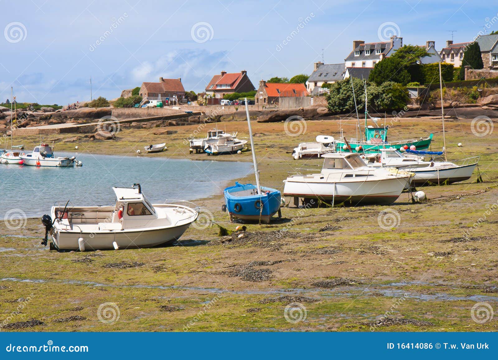Ships by Ebb-tide in Harbor of Brittany Stock Photo - Image of cloud ...