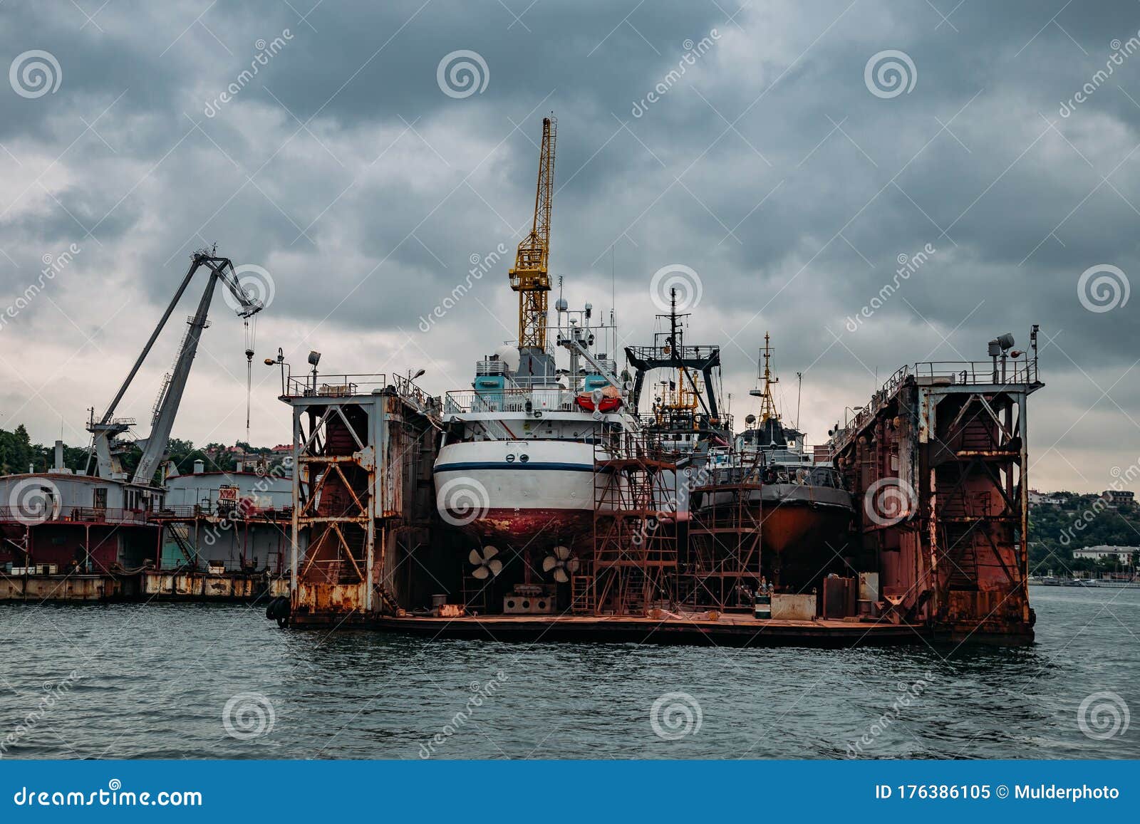 Ships in Floating Dry Dock Under Repair Stock Image - Image of nautical ...
