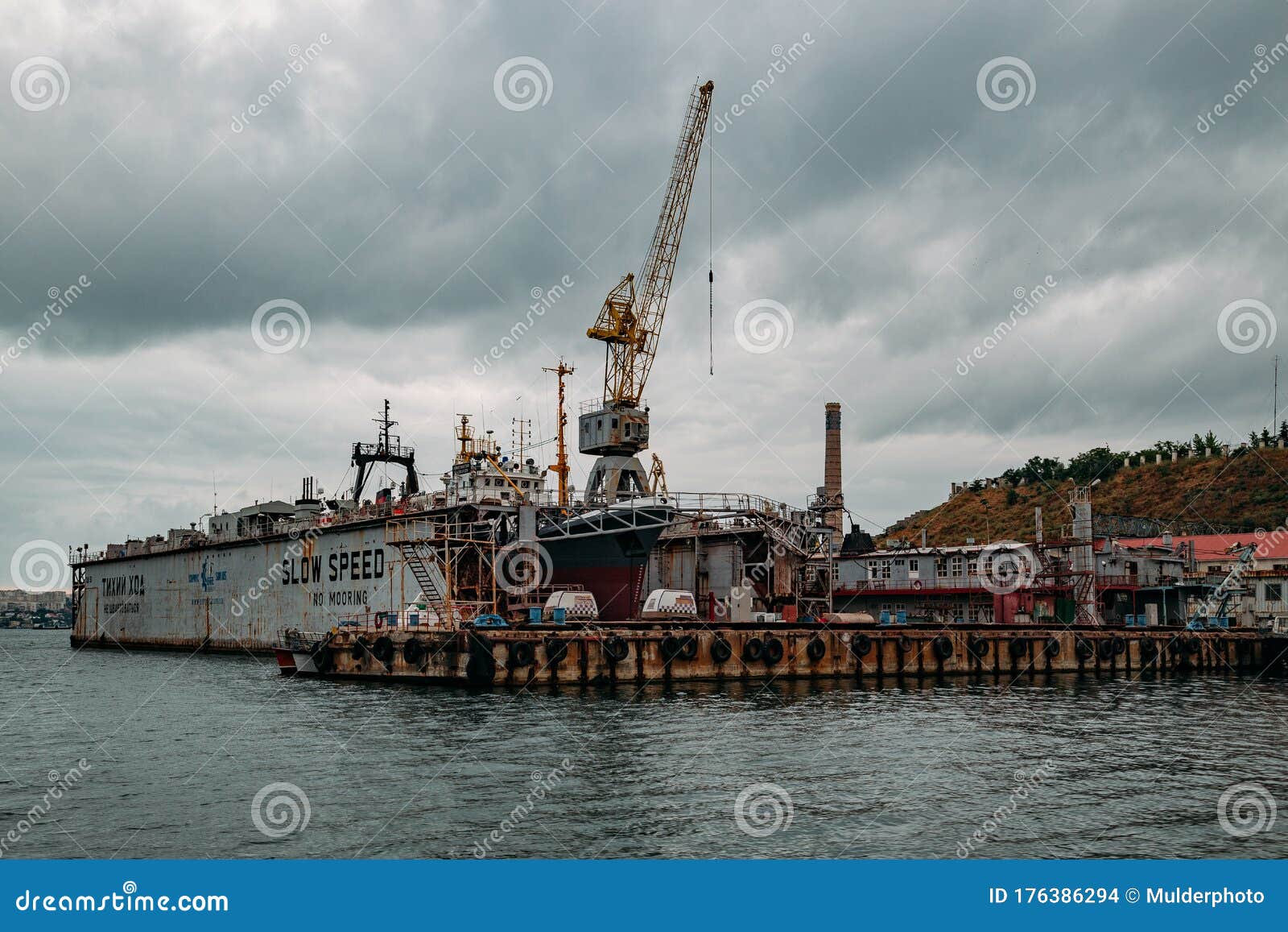 Ships in Floating Dry Dock Under Repair Stock Photo - Image of ...