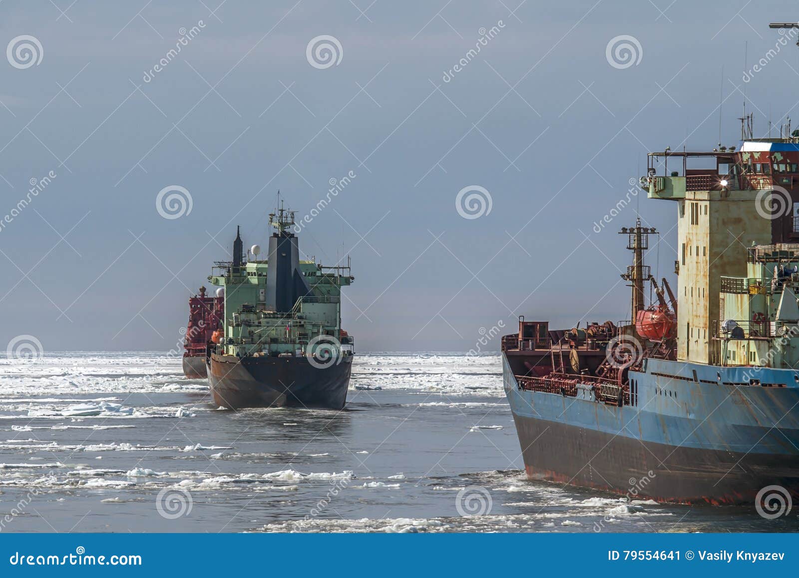 Ships in the ice stock image. Image of boat, route, caravan - 79554641