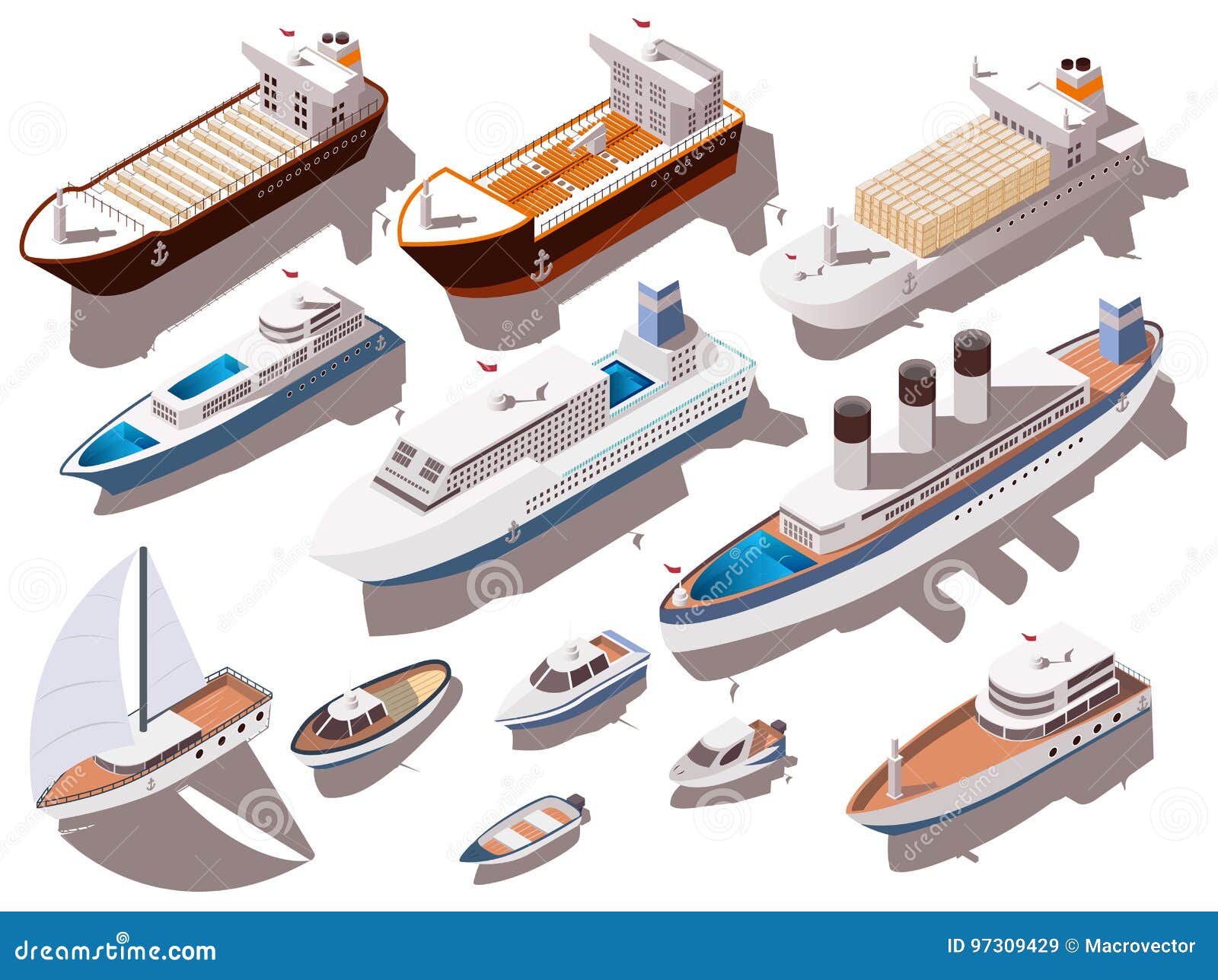 Ships Isometric Set stock vector. Illustration of floating - 97309429