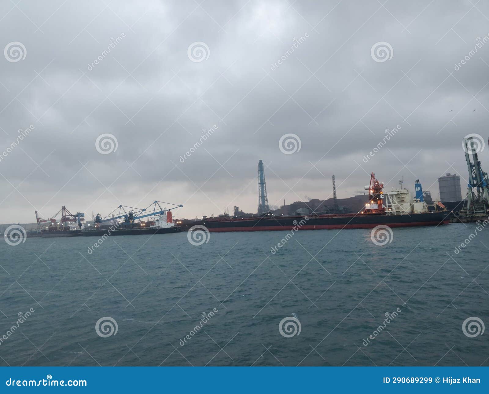 Ships Loading Cargo in the Small Port Stock Image - Image of loading ...