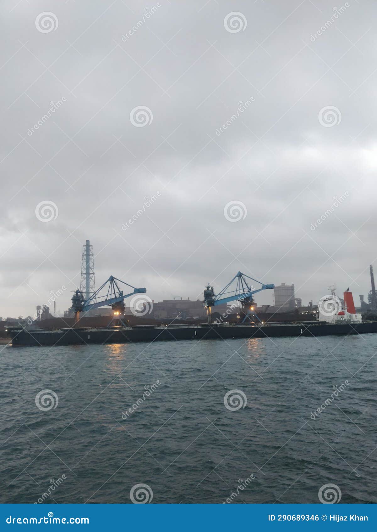 Ships Loading Cargo in the Small Port Stock Photo - Image of loading ...