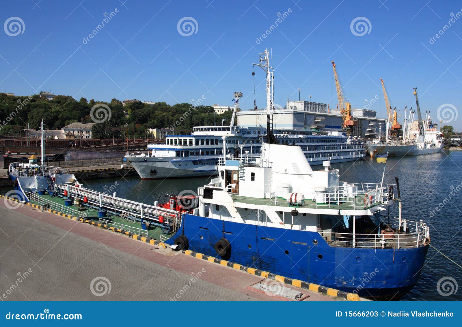 Ships moored at port stock image. Image of prow, line - 15666203