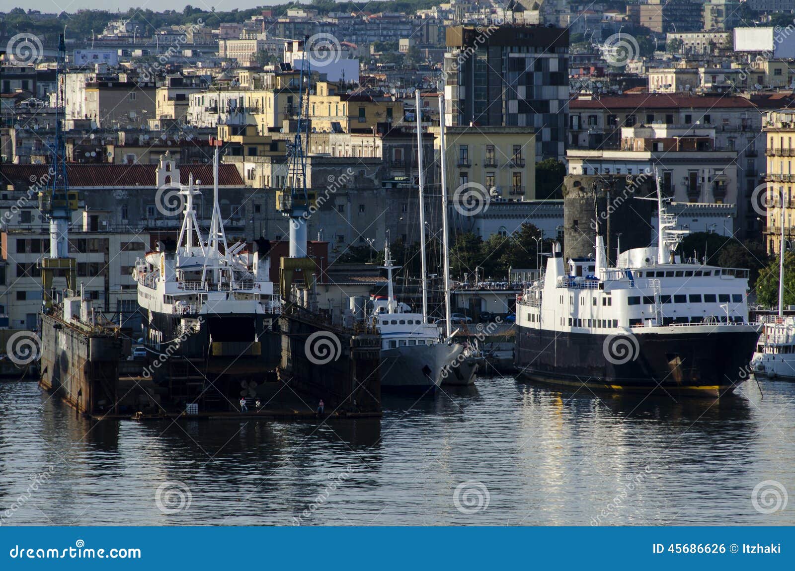 Ships in Naples Port at Sunset Stock Photo - Image of panorama, pretty ...