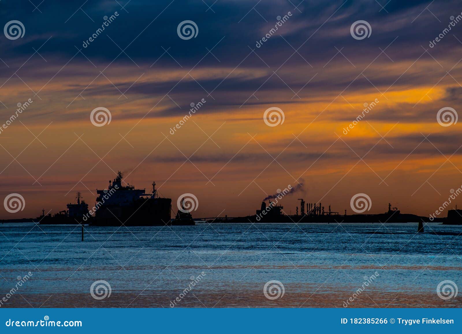 Ships at the Port at Sunset Stock Photo - Image of international ...