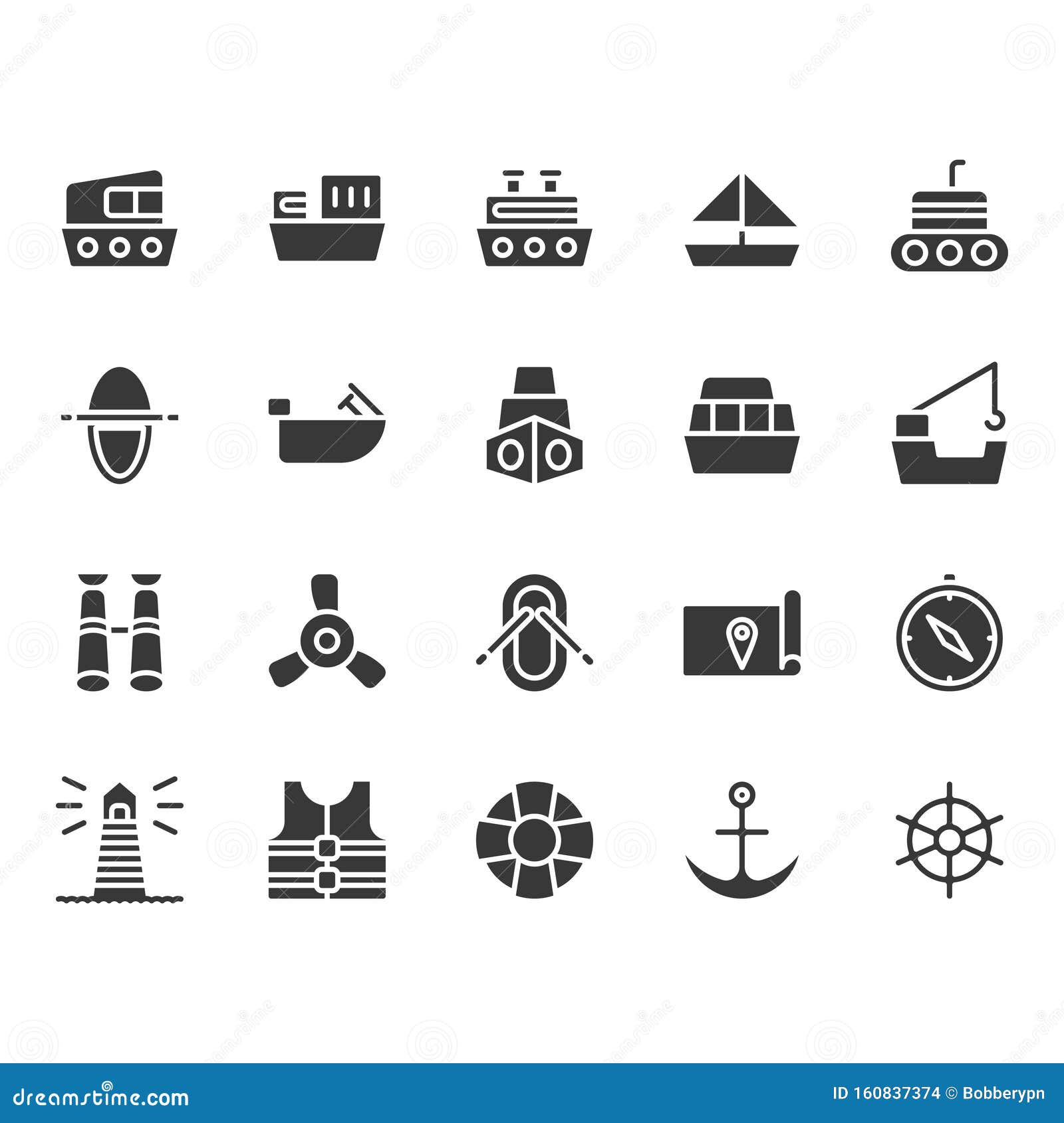 Ships related icon set stock vector. Illustration of pictogram - 160837374