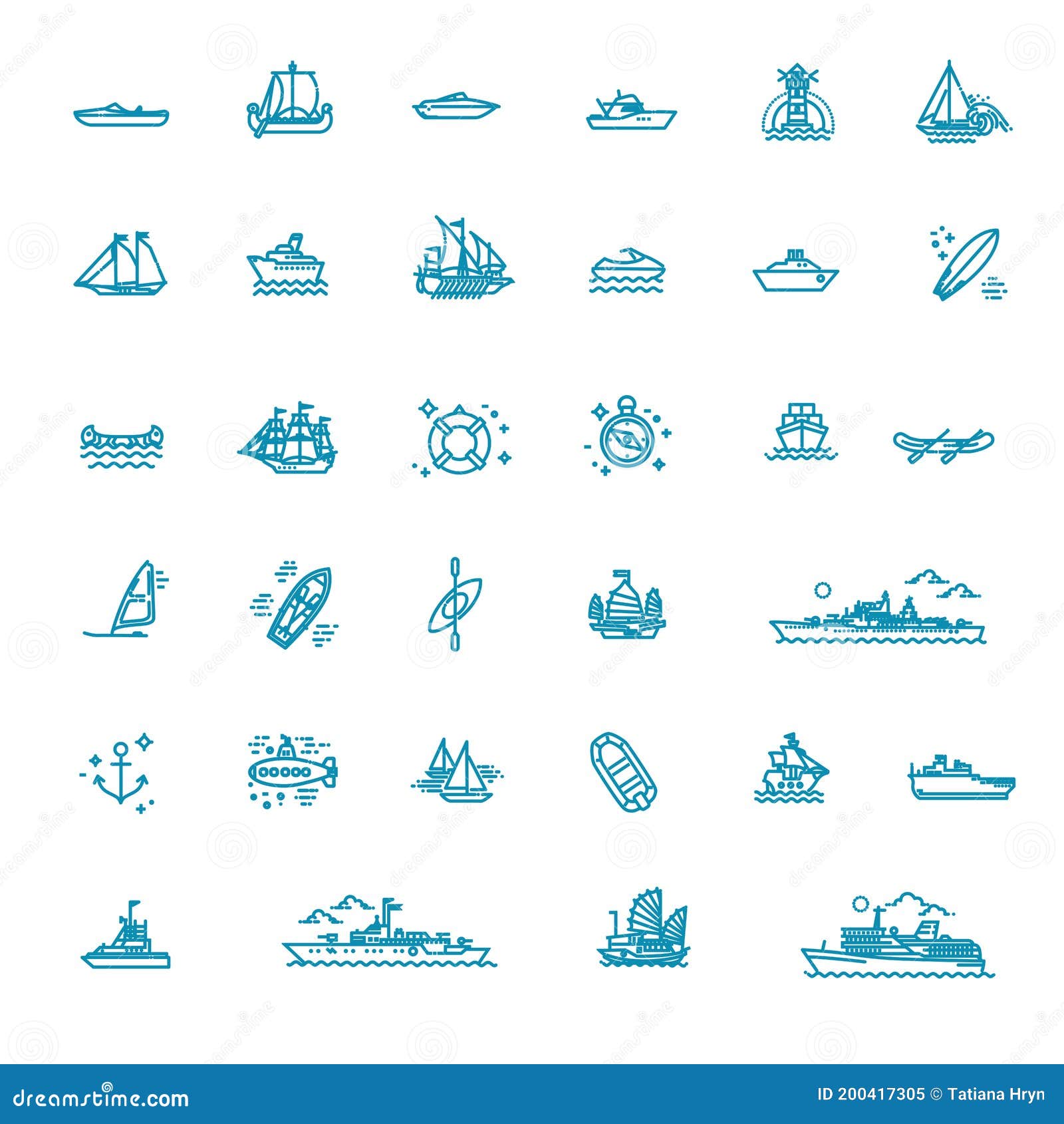 Ships - Set of Modern Vector Plain Line Design Icons and Pictograms ...