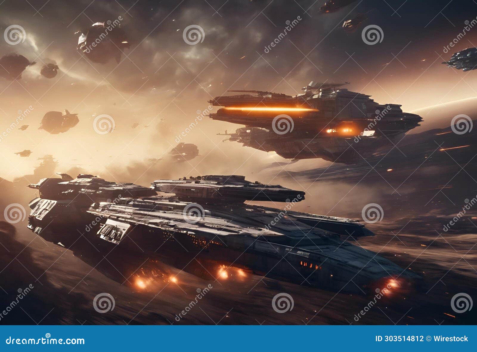 Ships and Small Planes Fly through Space in an Animated Game Stock ...