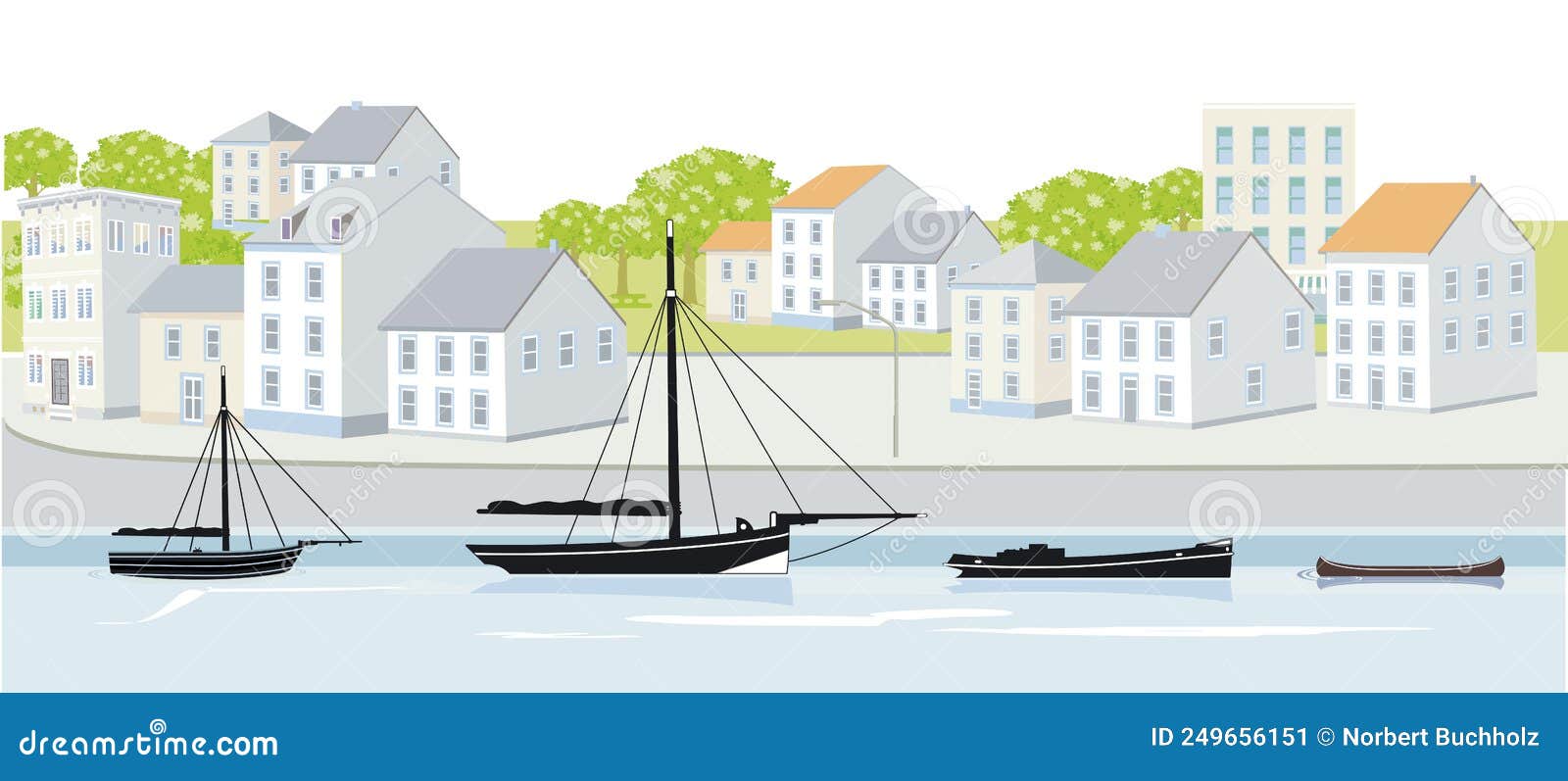 Ships in Small Port Illustration Stock Vector - Illustration of ...