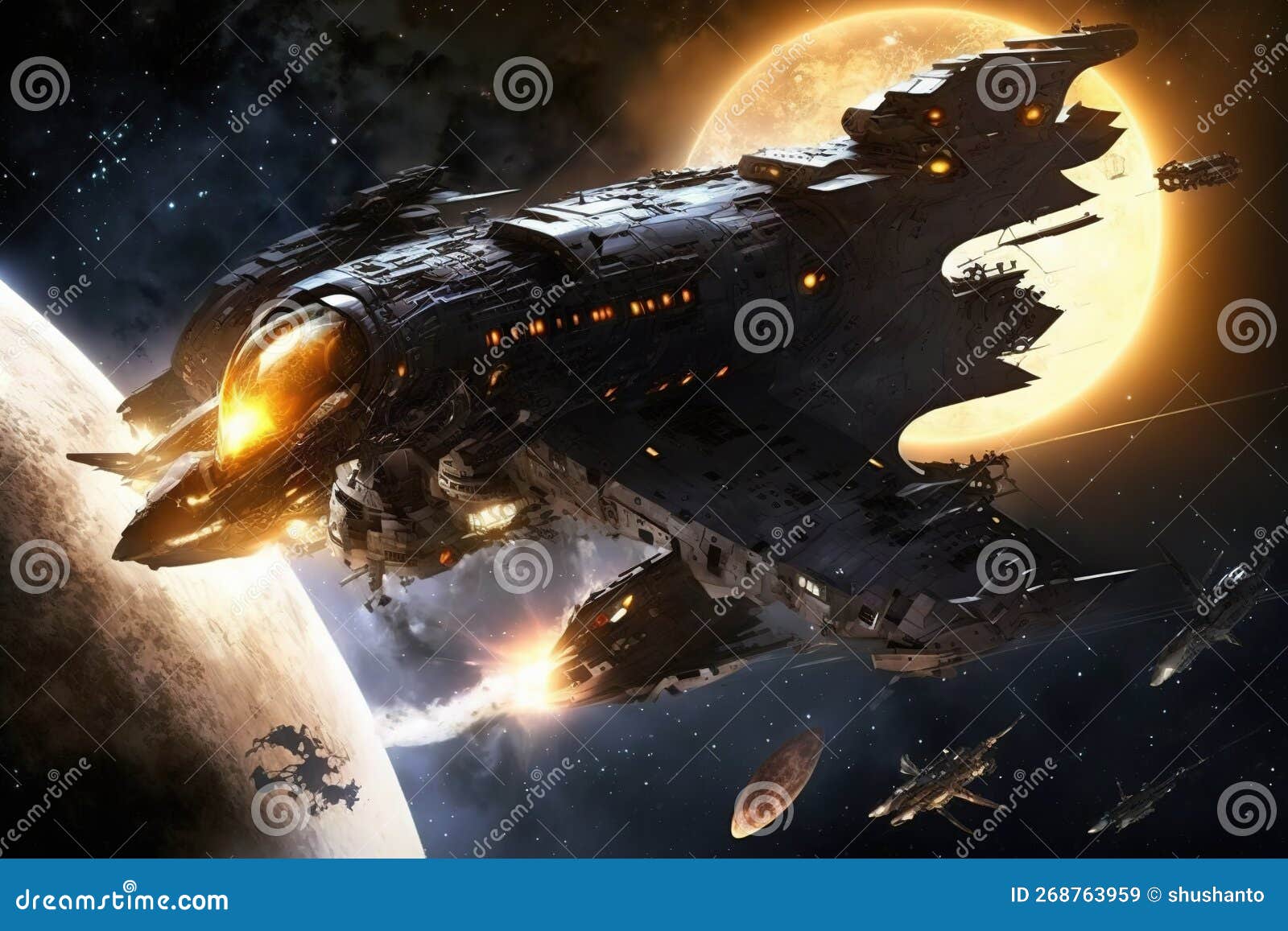 Ships in Space Battle in the Outer Space To the Galaxy Stock ...
