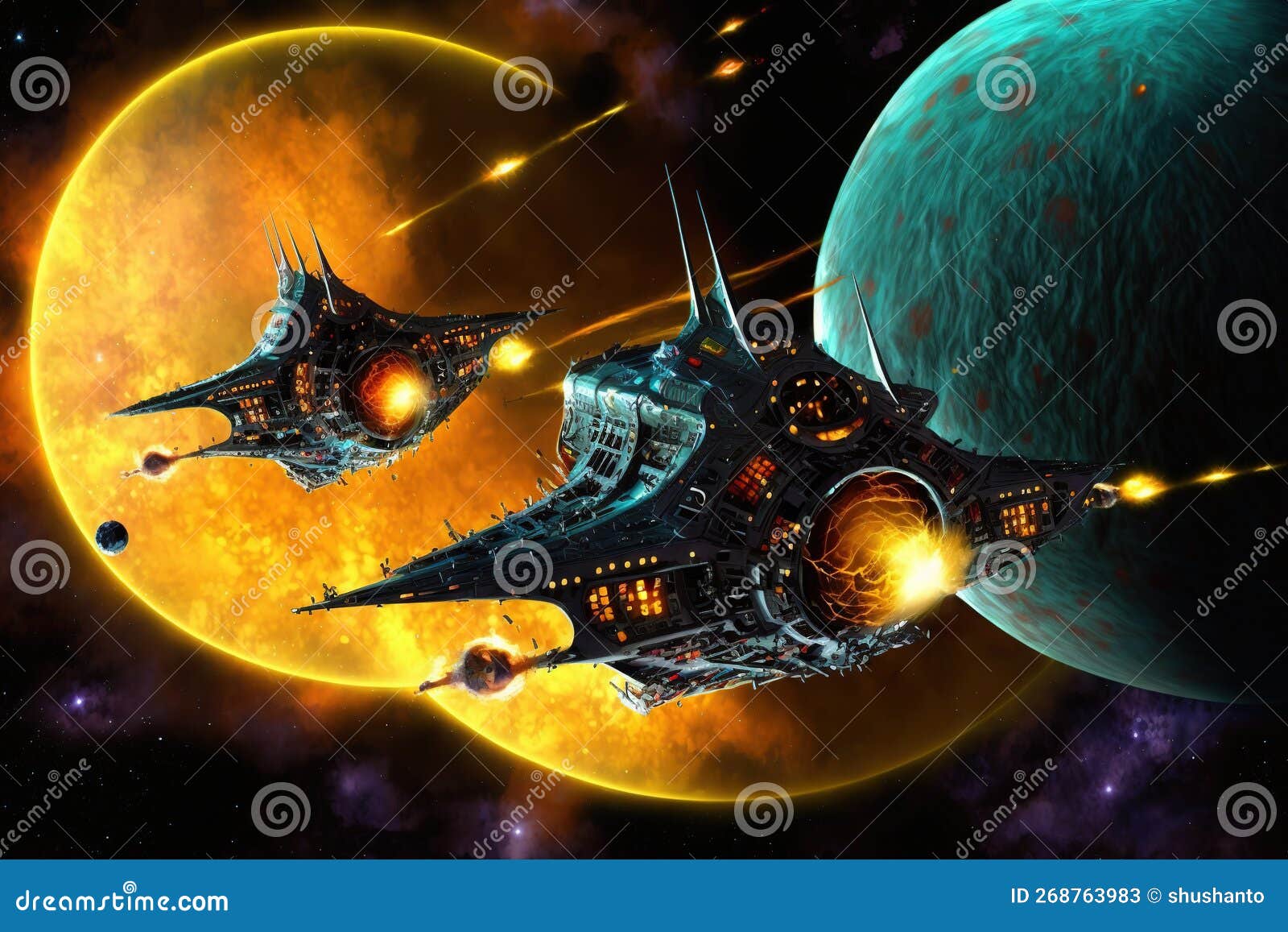 Ships in Space Battle in the Outer Space To the Galaxy Stock ...