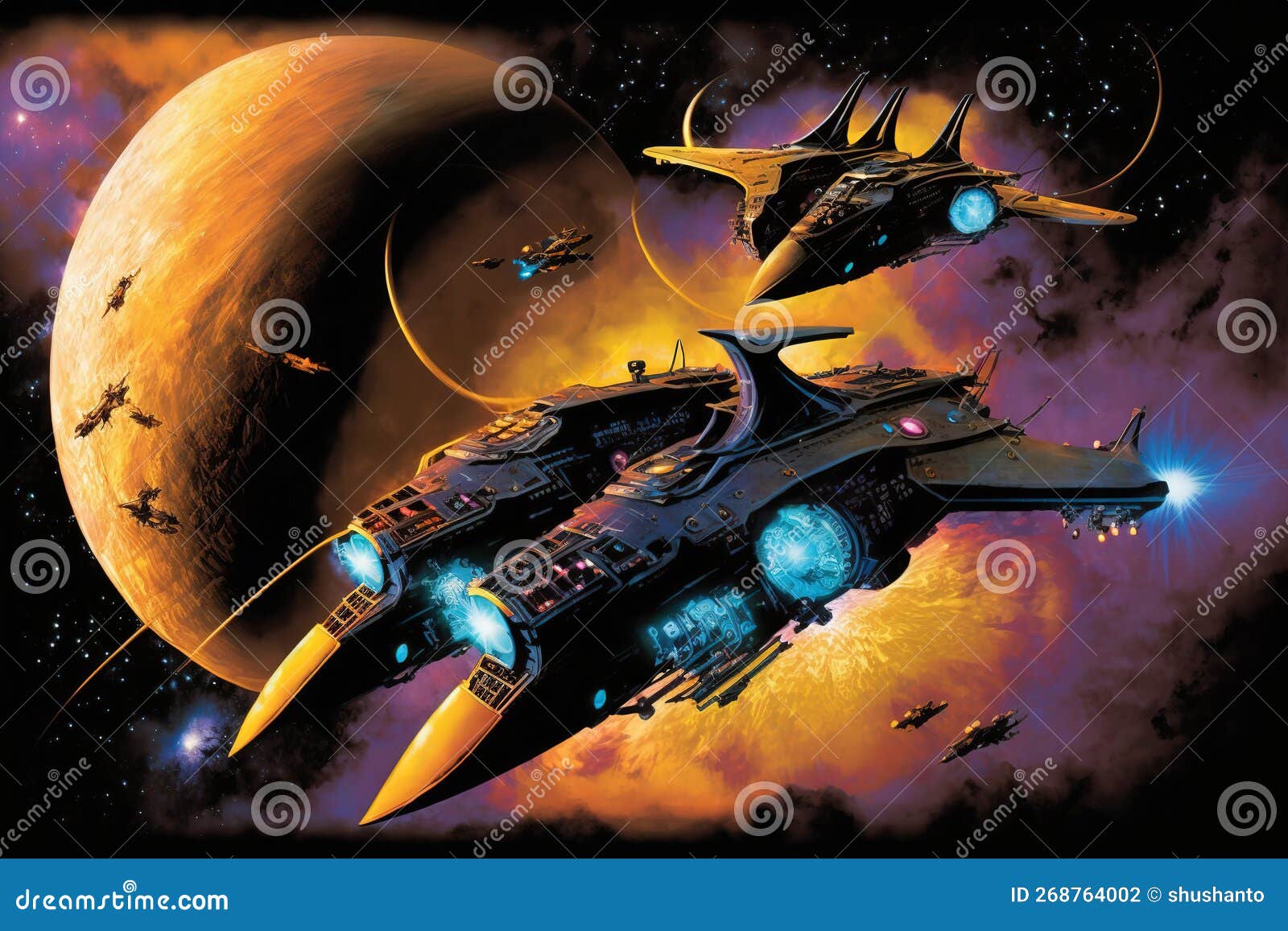 Ships in Space Battle in the Outer Space To the Galaxy Stock ...