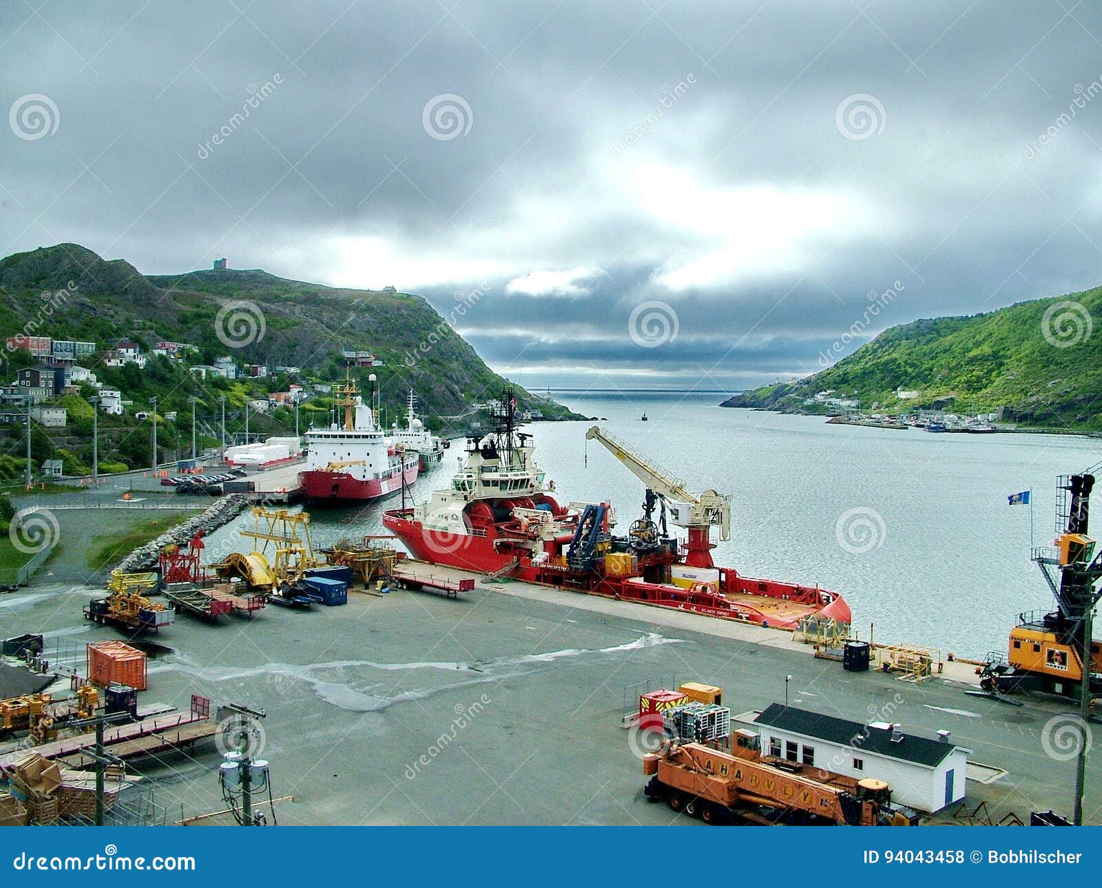 Ships in St. John`s Harbour, Newfoundland, Canada. Editorial Stock ...
