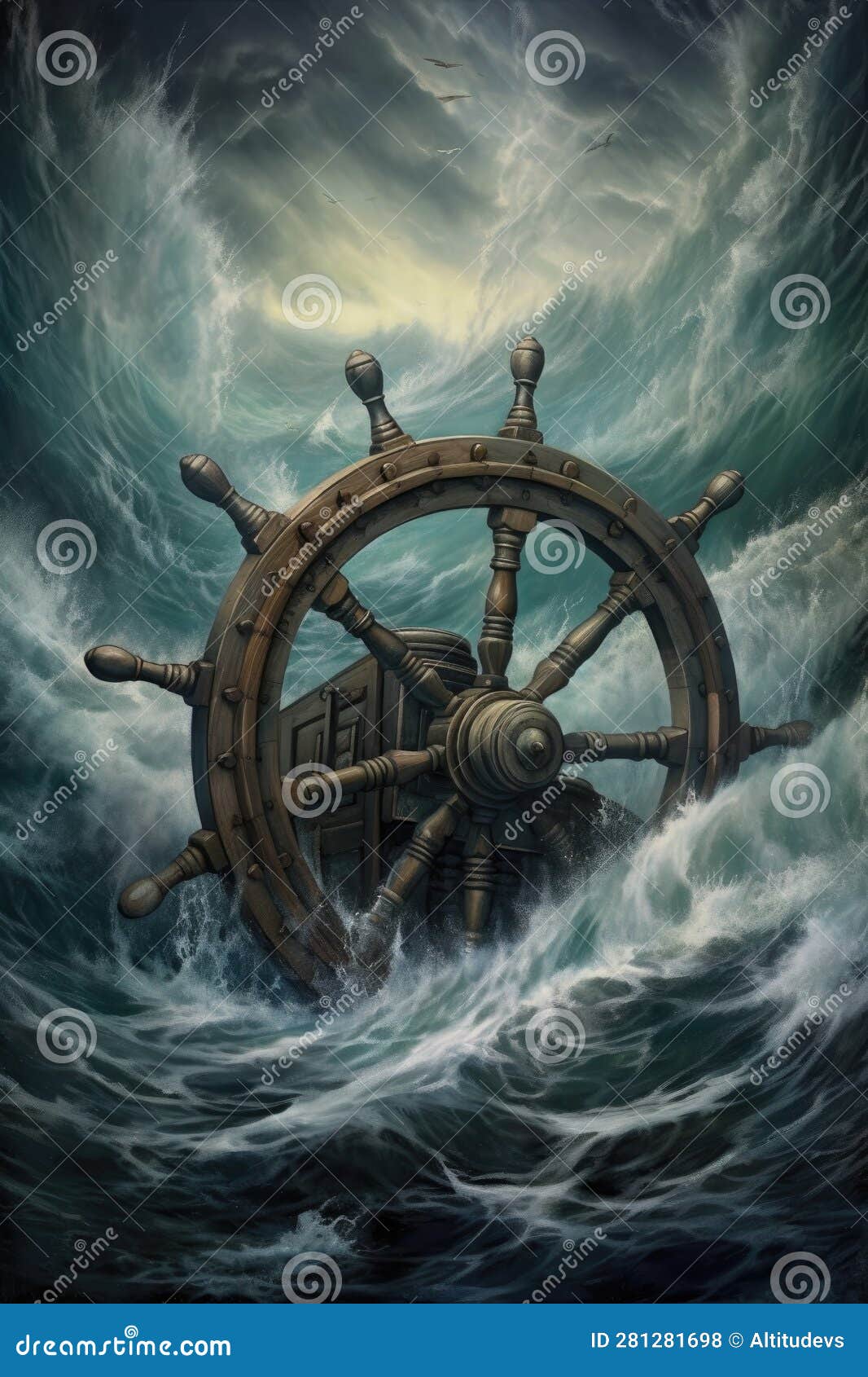 Ships Steering Wheel in a Stormy Sea Stock Photo - Image of navigation ...