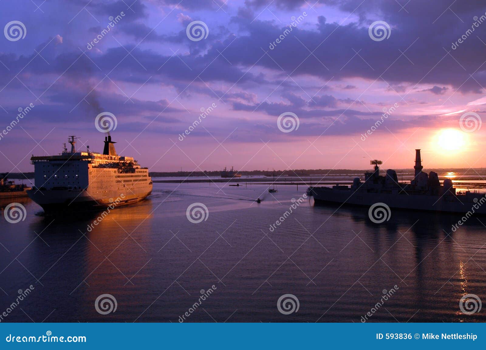 Ships at sunset stock photo. Image of naval, military, portsmouth - 593836
