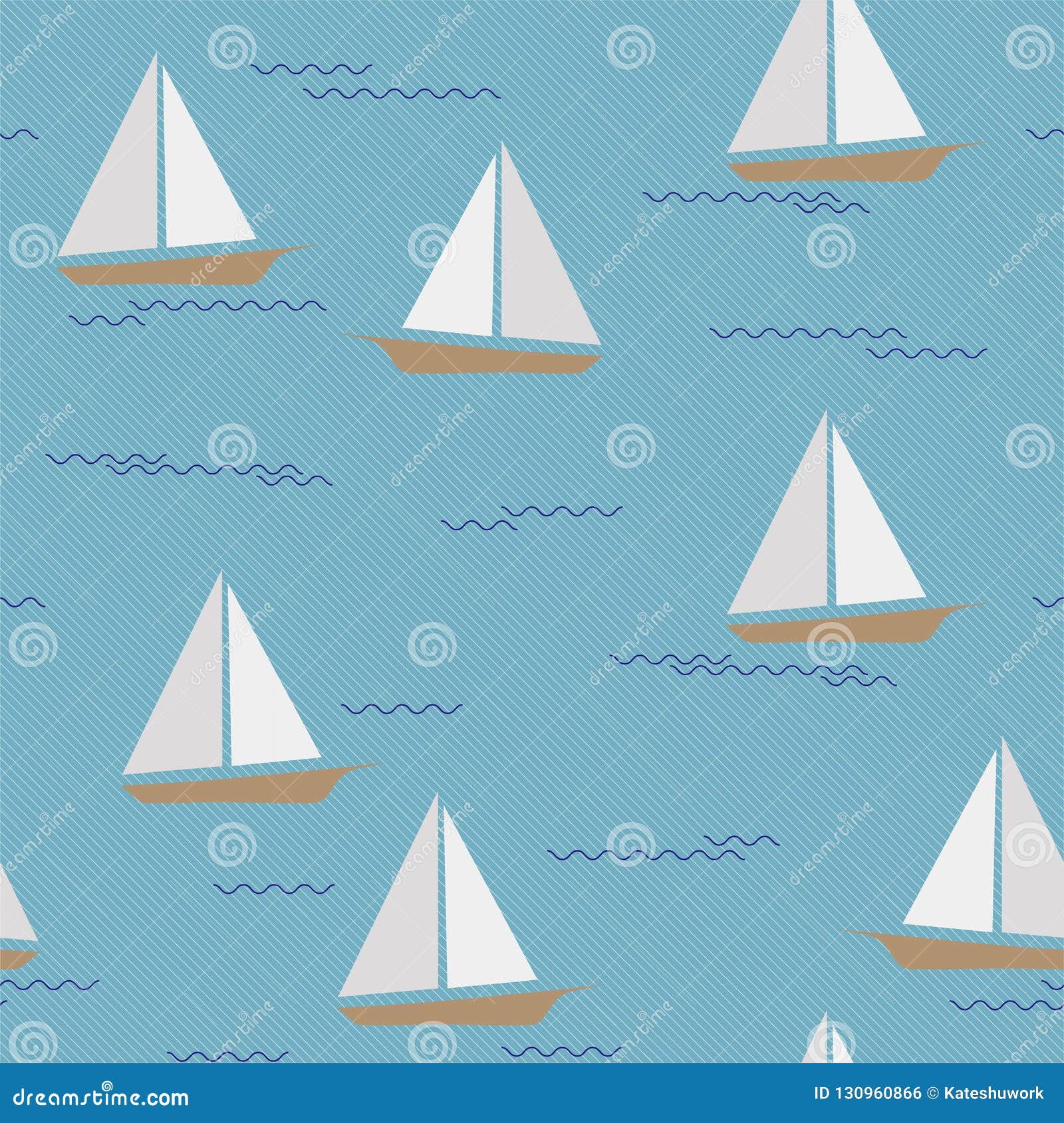 Ships Vector Ornament Pattern Floating on Waves Stock Vector ...
