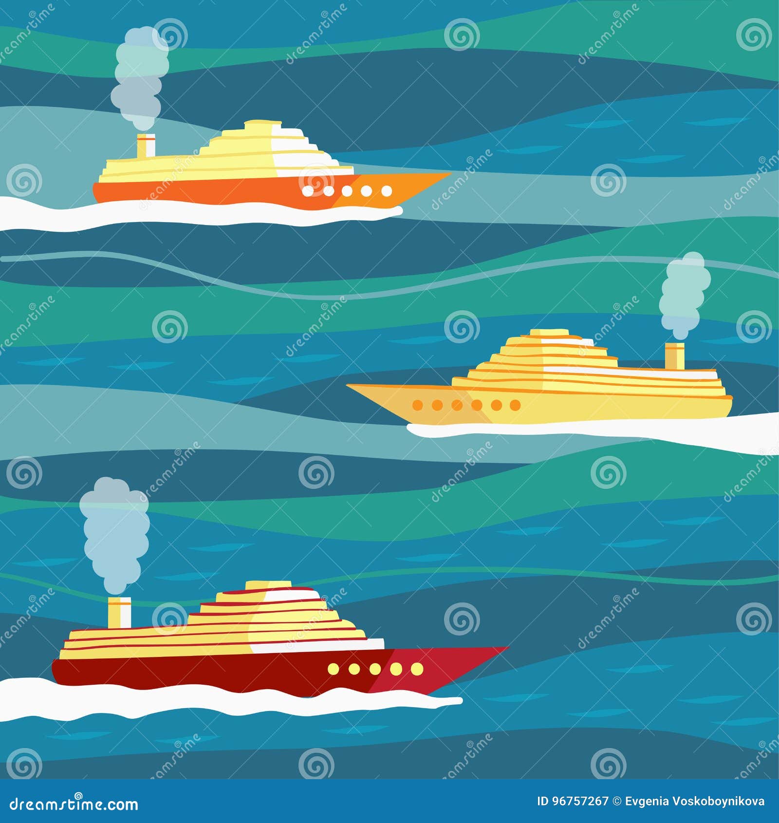 Ships on waves stock vector. Illustration of trip, vector - 96757267