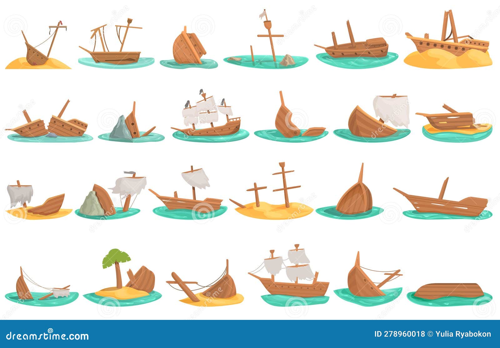 Shipwreck Cartoon Banners Shocked People Try To Survive In Ocean With