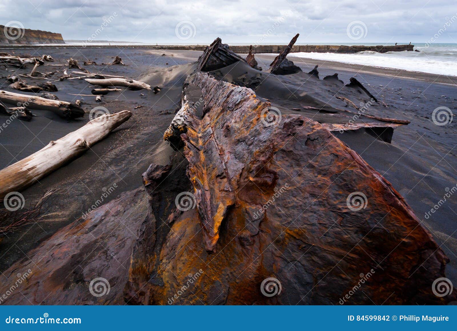 Shipwreck on Patea Beach stock photo. Image of coastal - 84599842