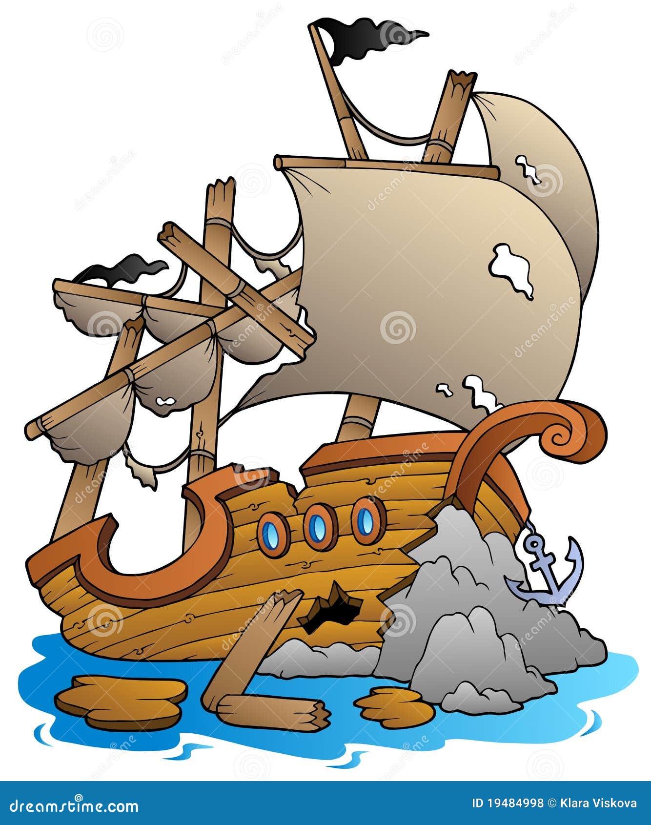 Shipwreck with rocks stock vector. Illustration of drawing - 19484998