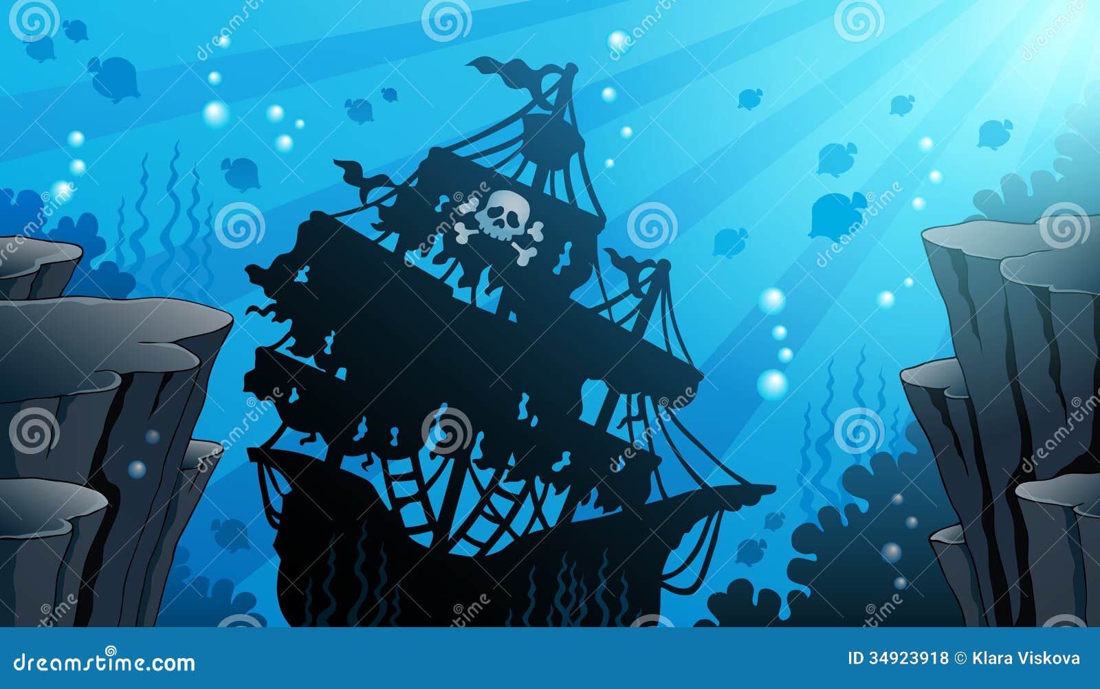 Shipwreck At Sea Bottom Cartoon Vector | CartoonDealer.com #13127975