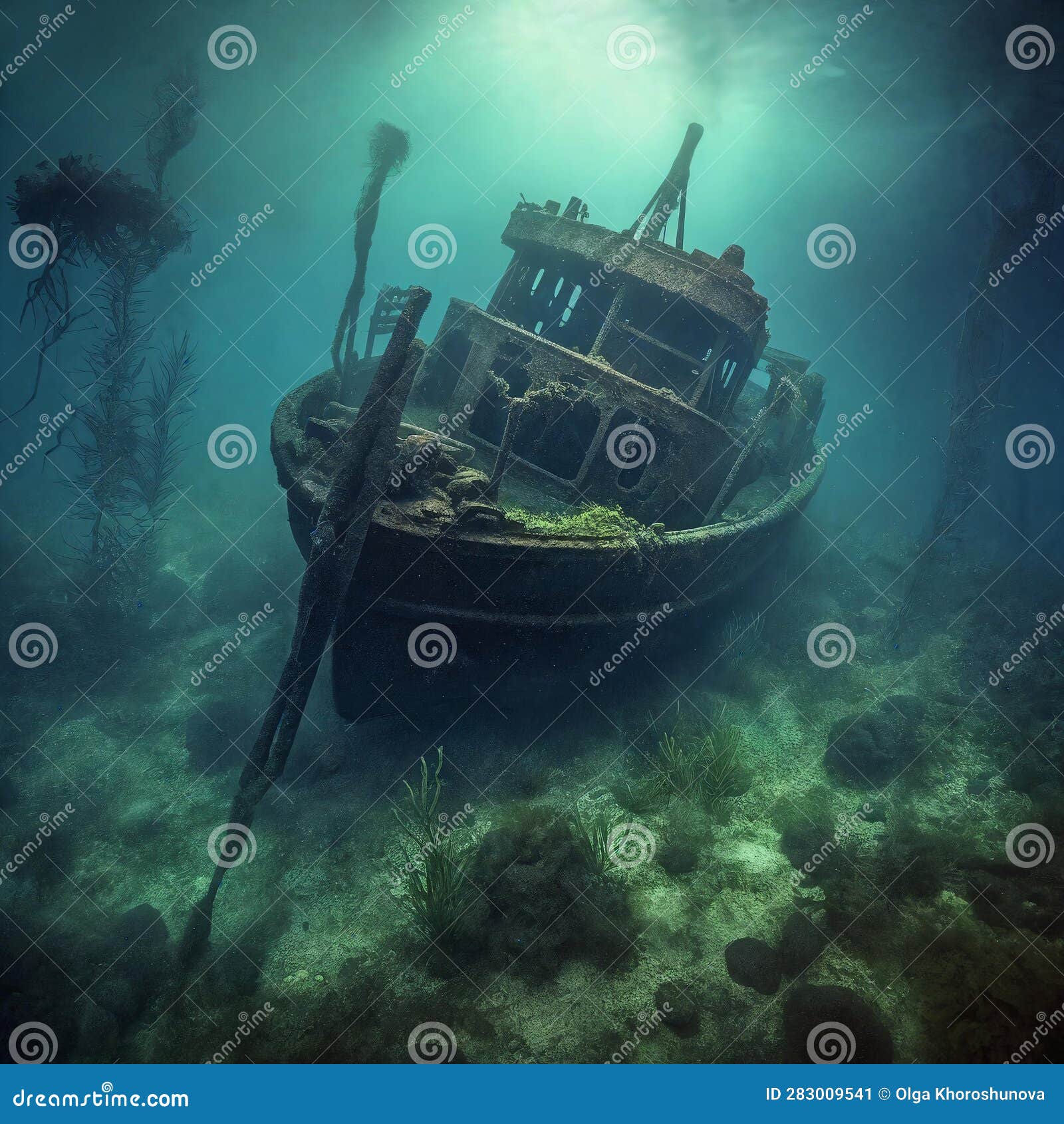 Shipwreck Underwater, Derelict Wreck Of Old Sailing Ship Under Water ...