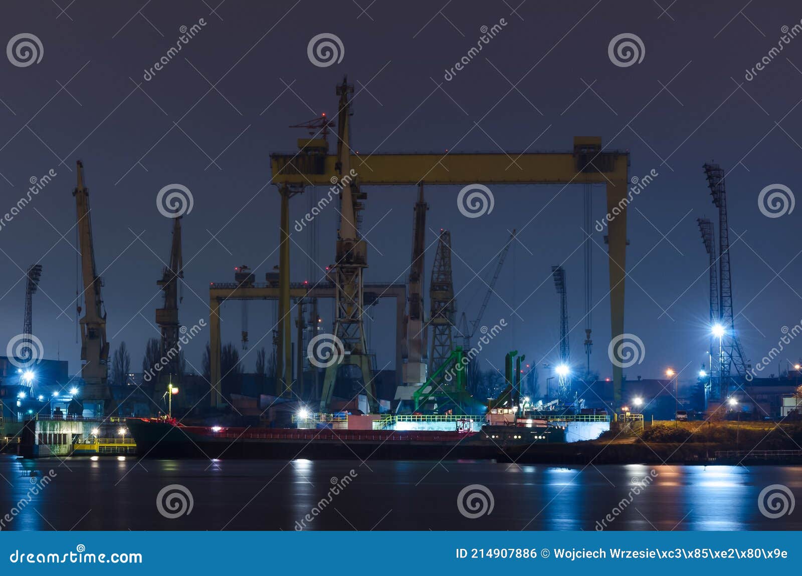 SHIPYARD at NIGHT stock photo. Image of szczecin, dockyard - 214907886