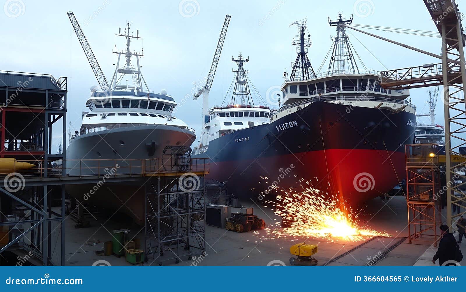 Shipyard, With Vessels In Various Stages Of Construction And Repair ...