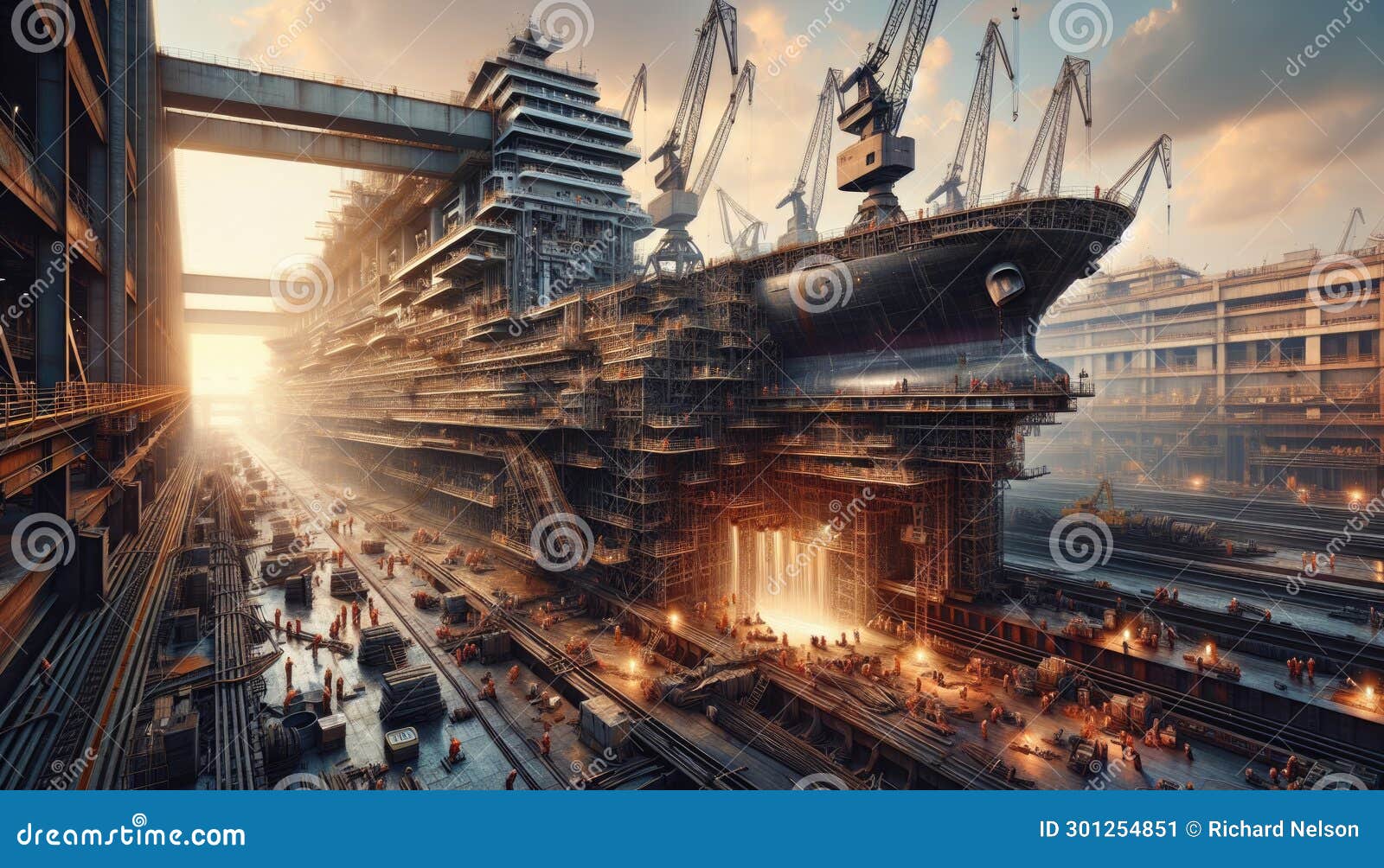 Shipyard Construction at Sunset Stock Image - Image of infrastructure ...