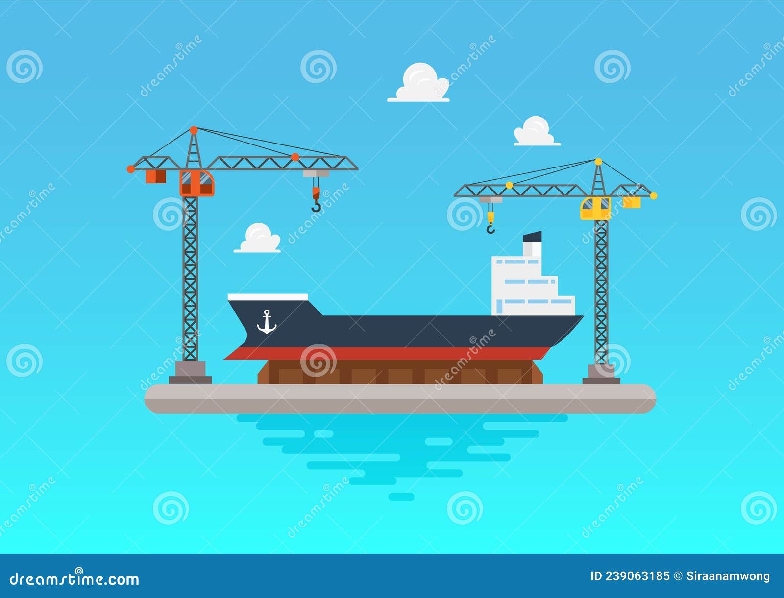 Shipyard in flat style stock vector. Illustration of commercial - 239063185