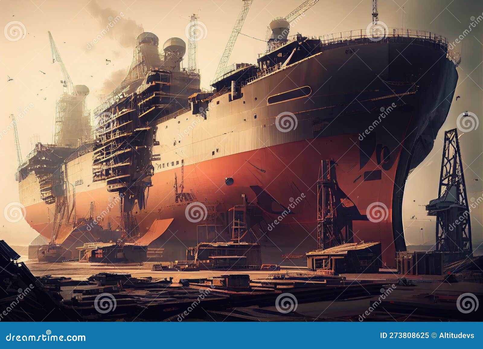 Shipyard Full of Massive, Modern Ships Under Construction Stock ...