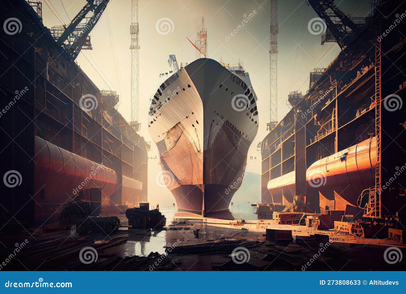 Shipyard Full Of Massive, Modern Ships Under Construction Royalty-Free ...