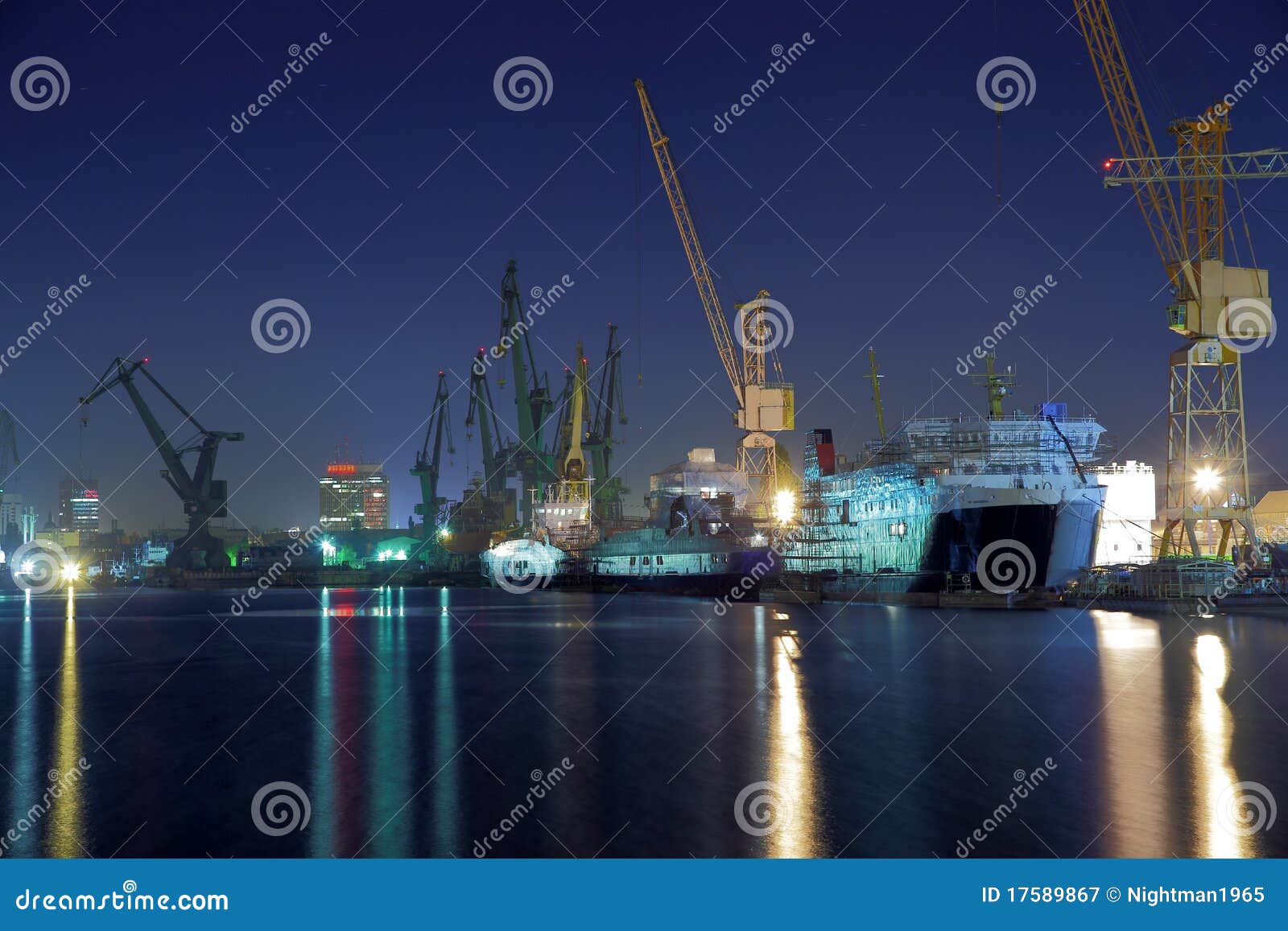 Shipyard of Gdansk at Night Stock Image - Image of huge, commercial ...