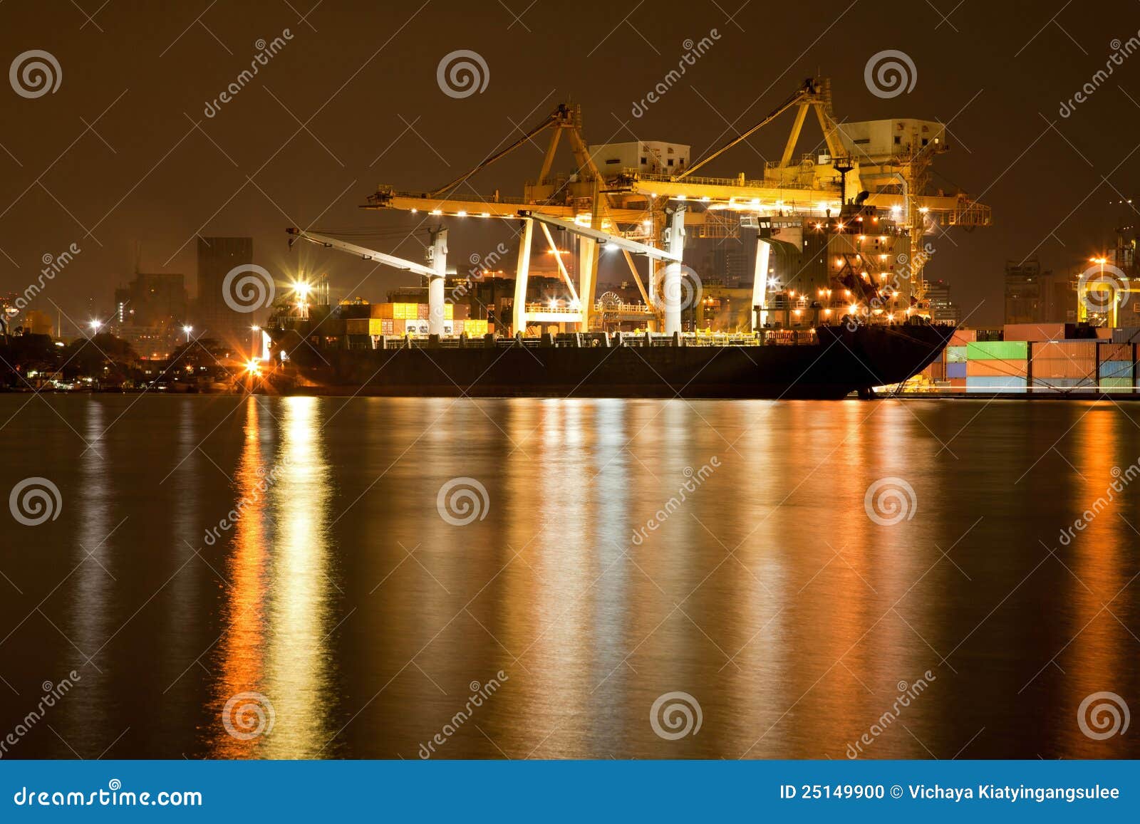 Shipyard Harbor at night stock photo. Image of tanker - 25149900