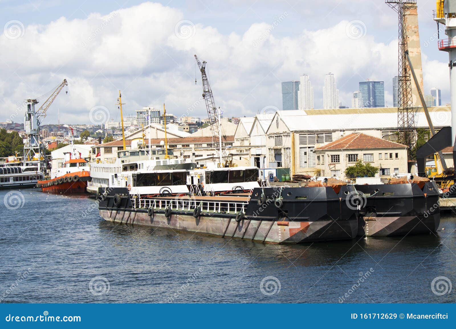 Shipyard and Large Cranes in Istanbul Estuary Stock Image - Image of ...