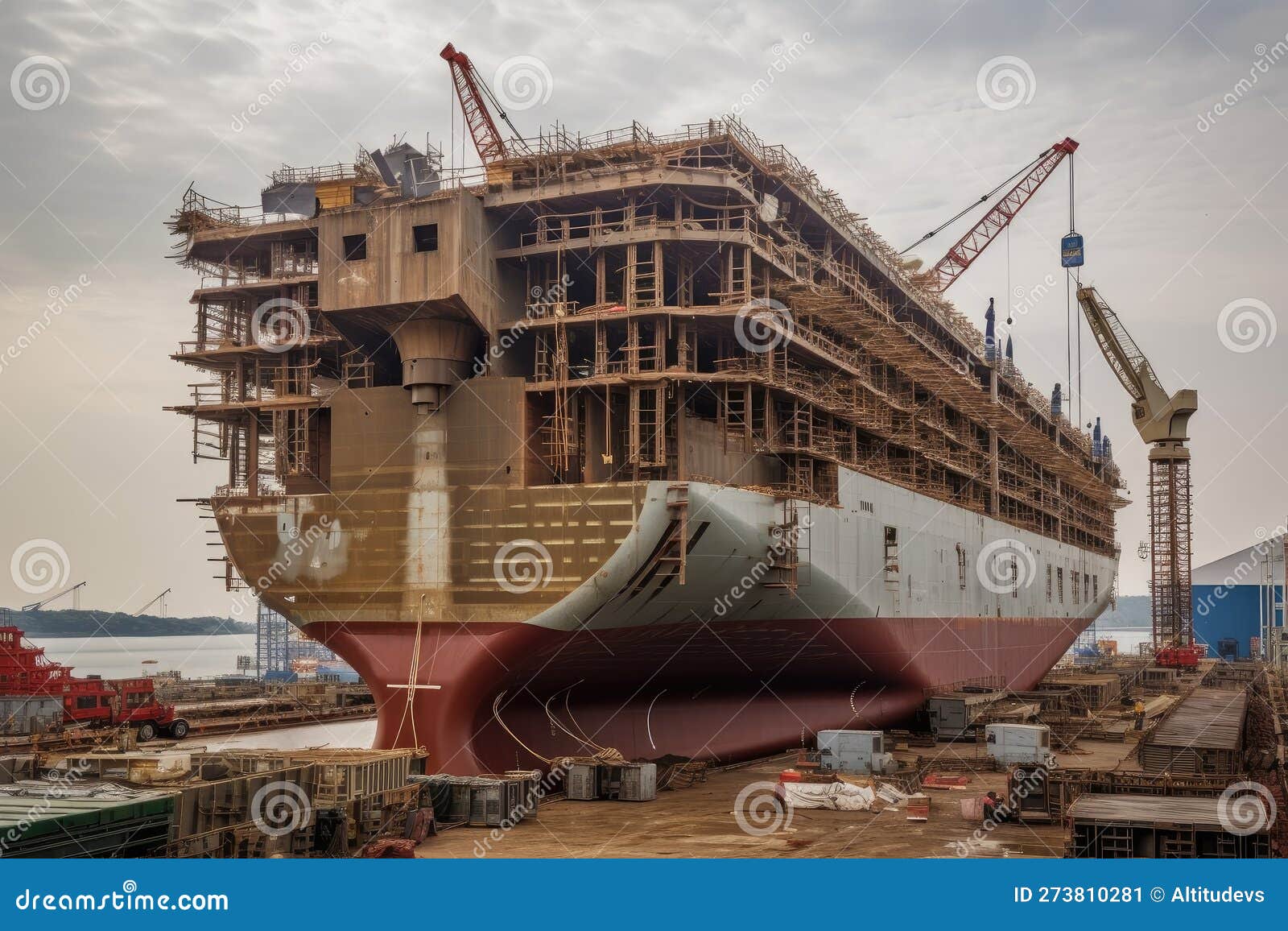 Shipyard, with Massive Ship Being Built from the Keel Up Stock Image ...
